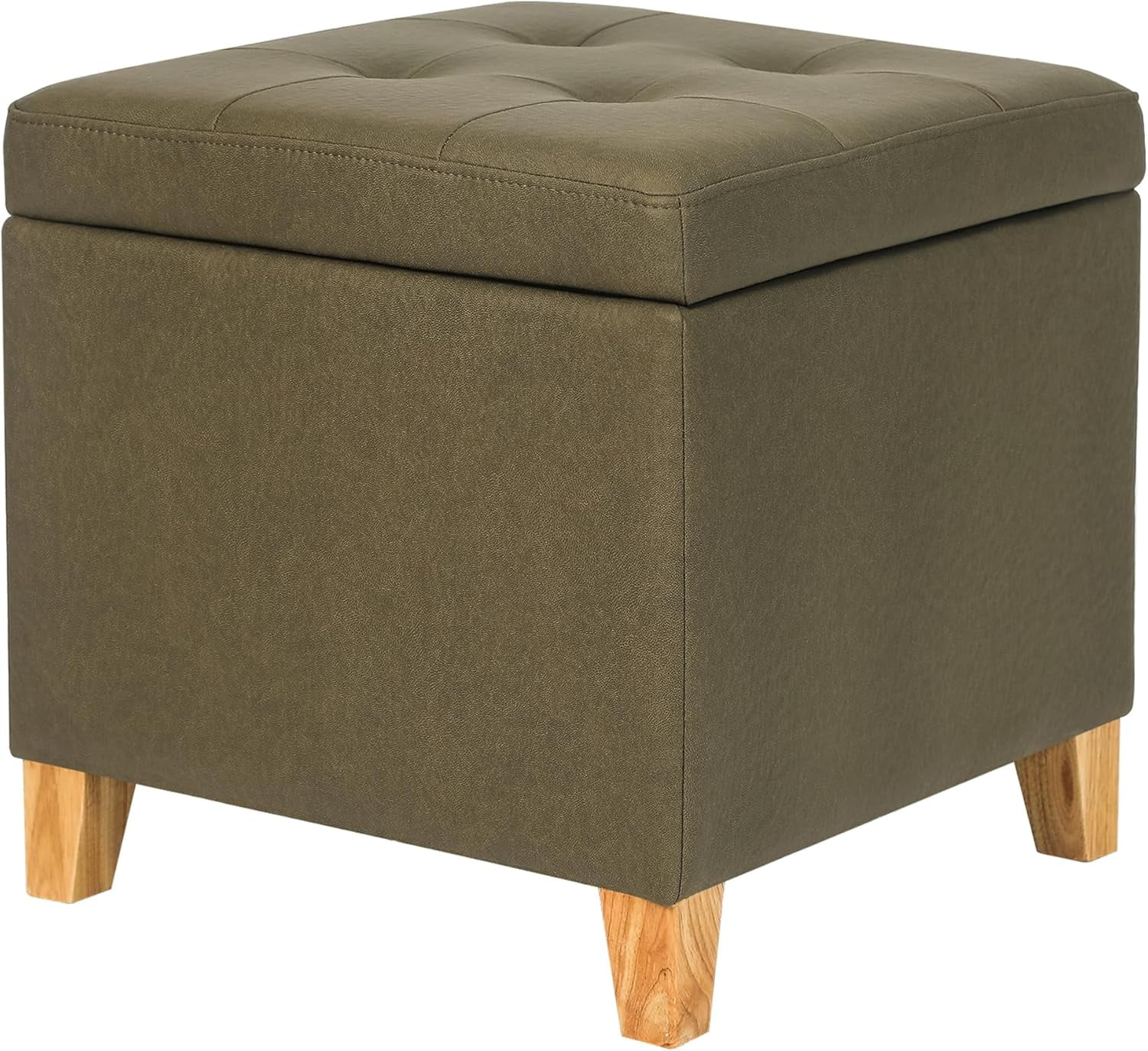 Homebeez Tufted Grainy Linen Fabric Storage Ottoman Square Cube Foot ...