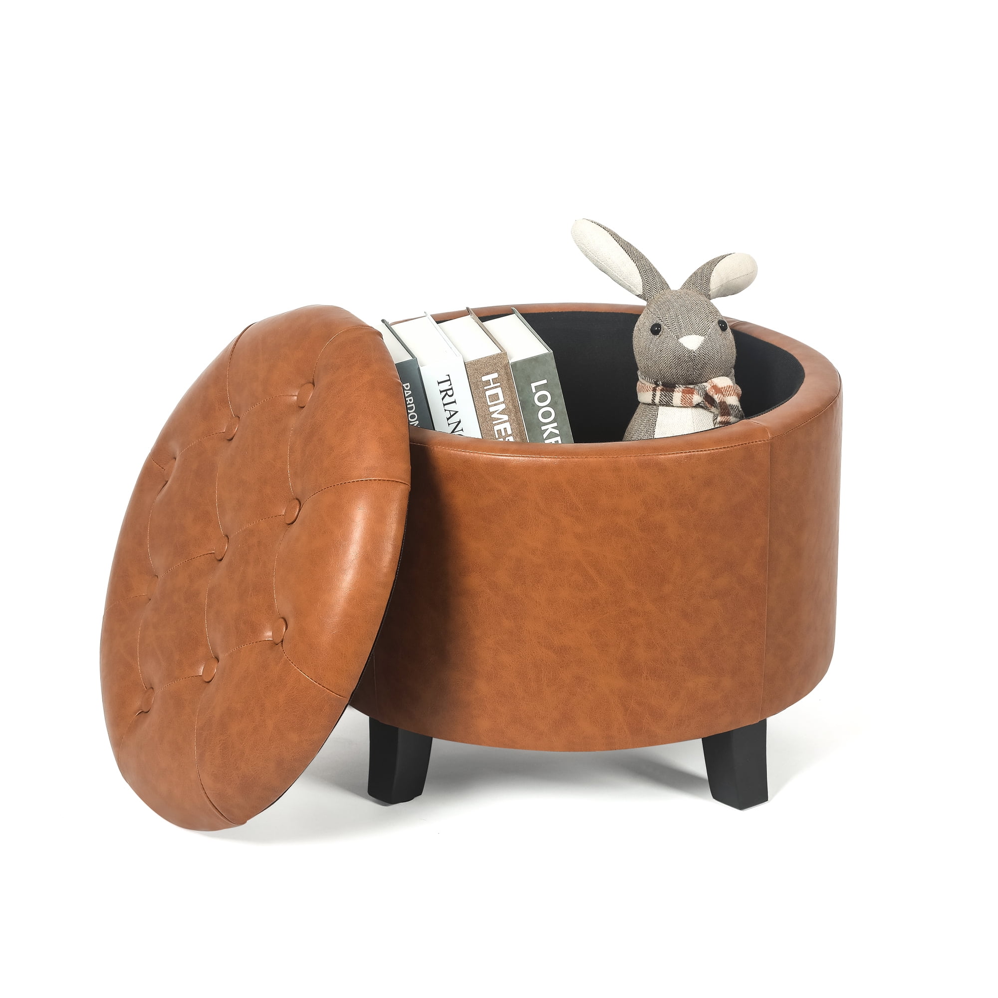 Homebeez Upholstered Tufted Storage Ottoman Footstool, 17"H Round Foot ...