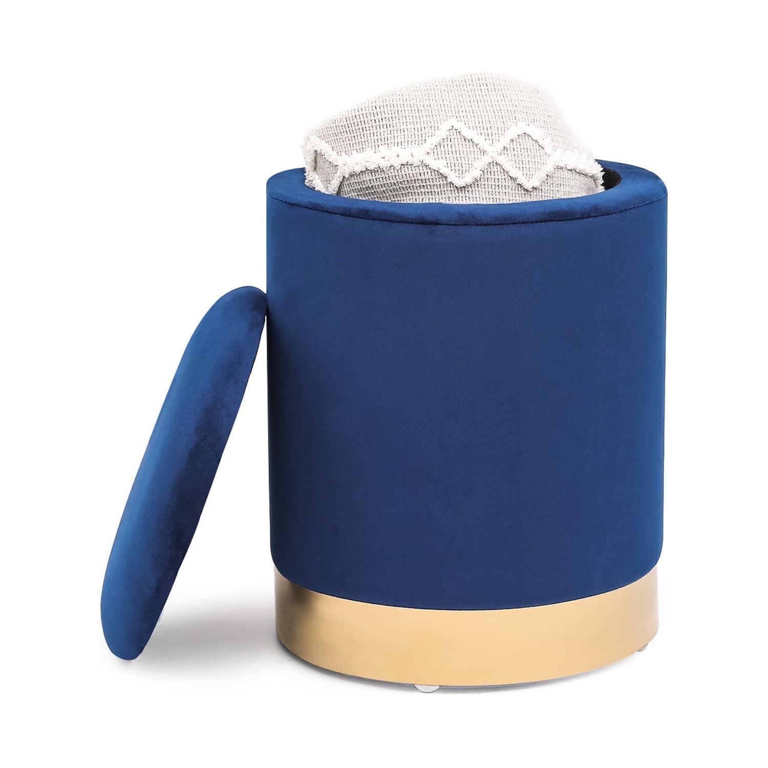 Homebeez Velvet Round Storage Ottoman,Upholstered Round Ottoman with ...