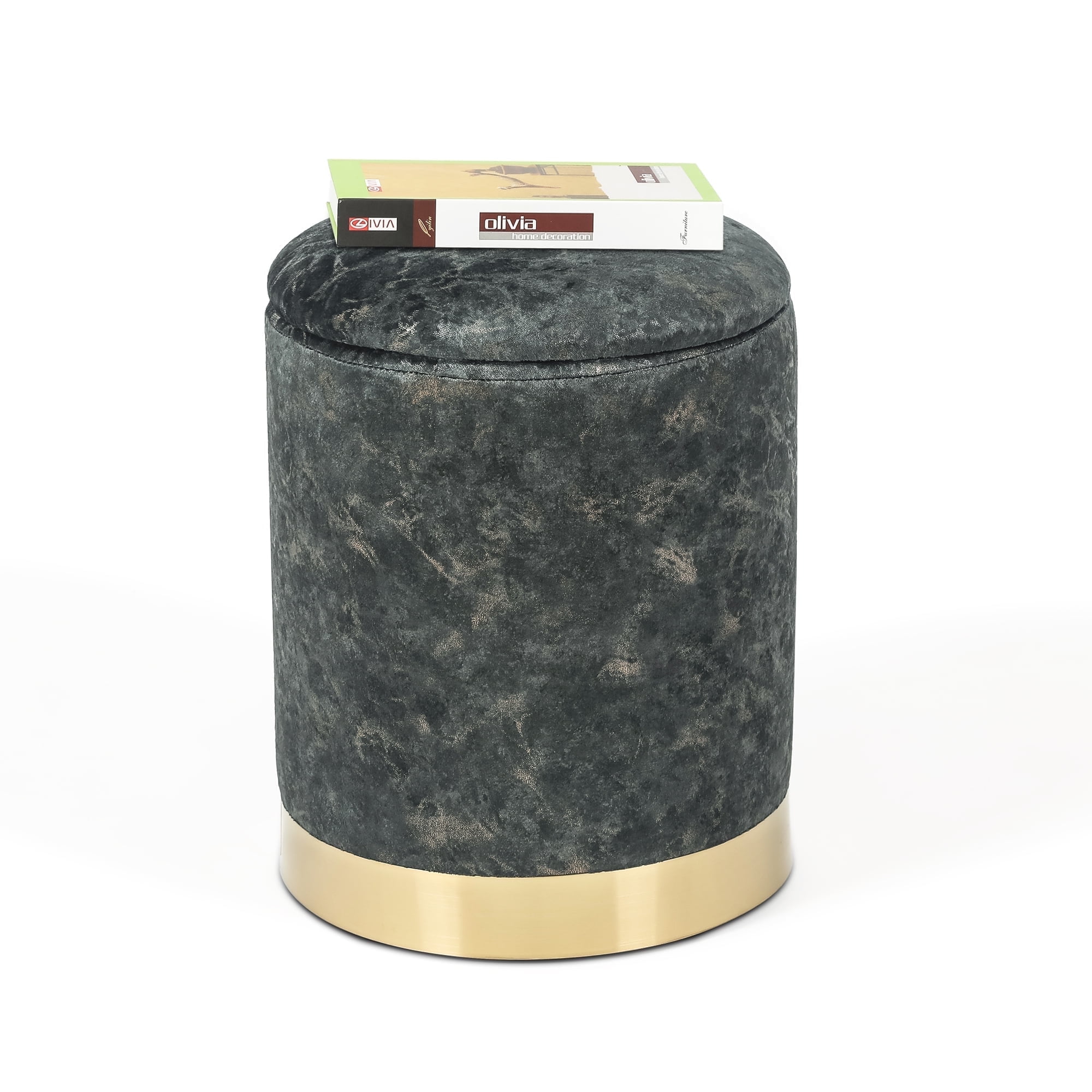 Homebeez Velvet Round Storage Ottoman,Upholstered Round Ottoman with ...