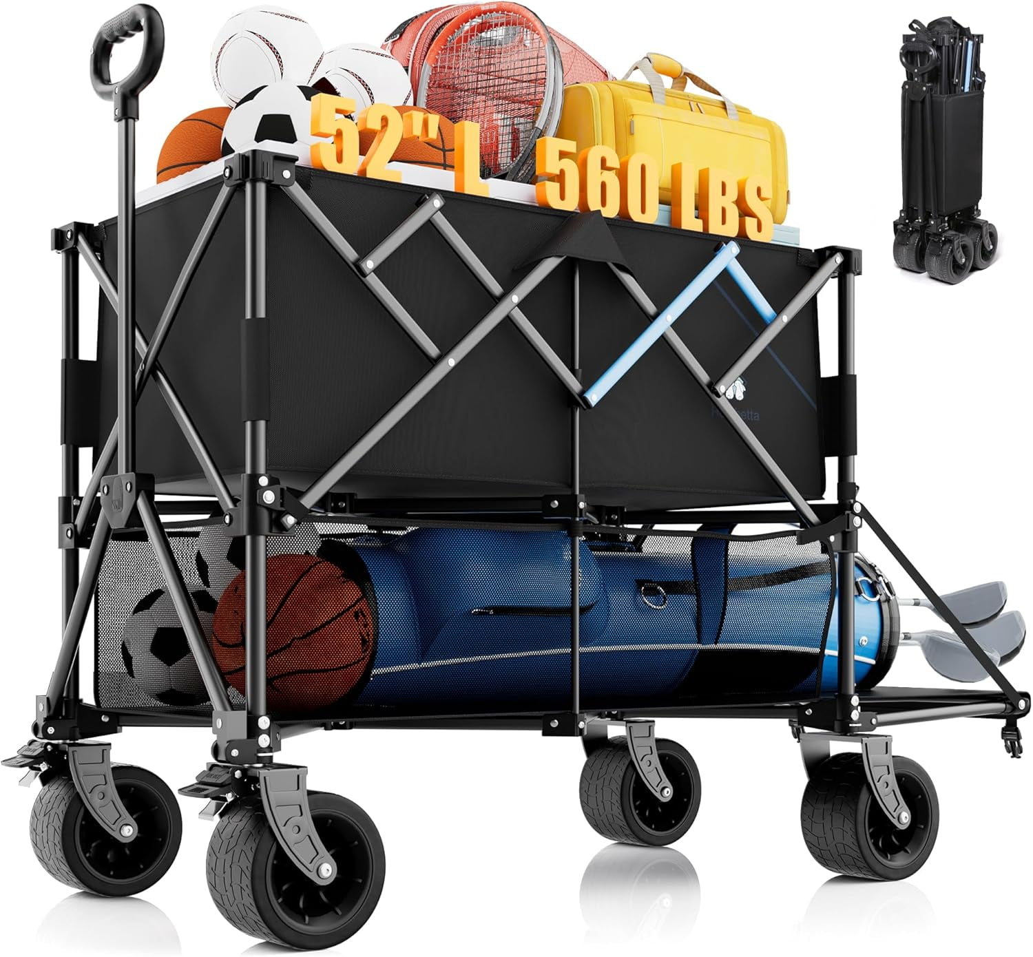 Homebetta 52" Double-Layer Wagon with Brakes,560LBS Double Decker Wagon ...