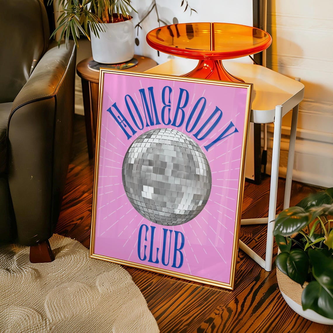 Homebody Print Disco Ball Wall Art Pink Living Room Girly Apartment ...