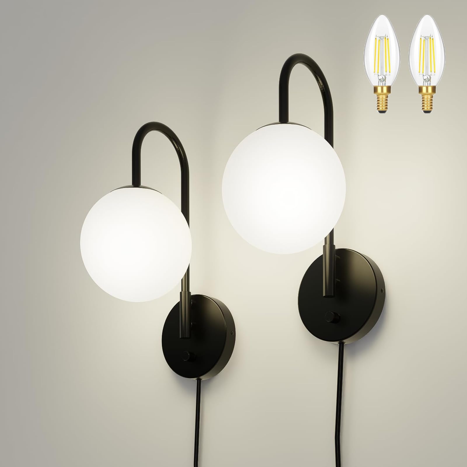 Homechoose Wall Sconces Set of Two,Plug in Wall Lights with Dimmable ...