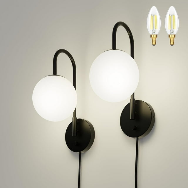 Homechoose Wall Sconces Set of Two,Plug in Wall Lights with Dimmable Knob Switch, Brushed Brass ...