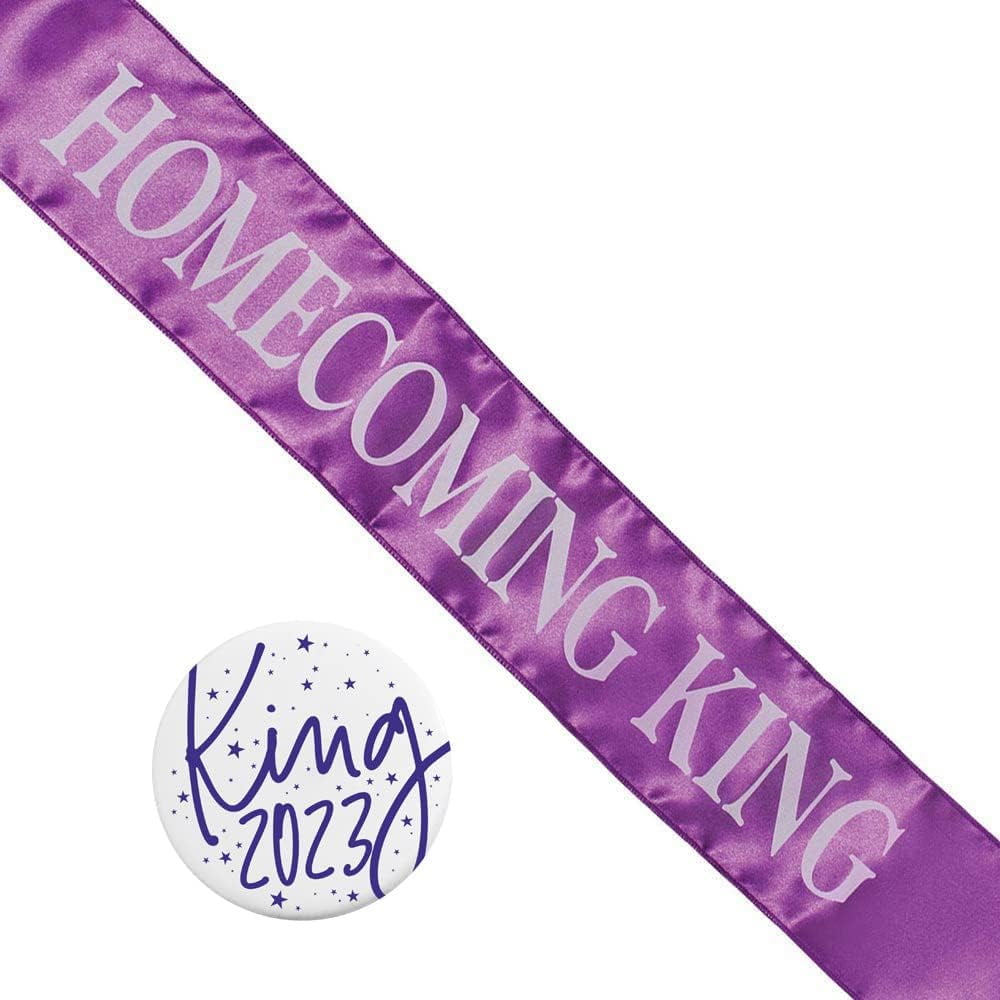 Homecoming 2024 King Sash And Button Set - Purple Sash With White ...
