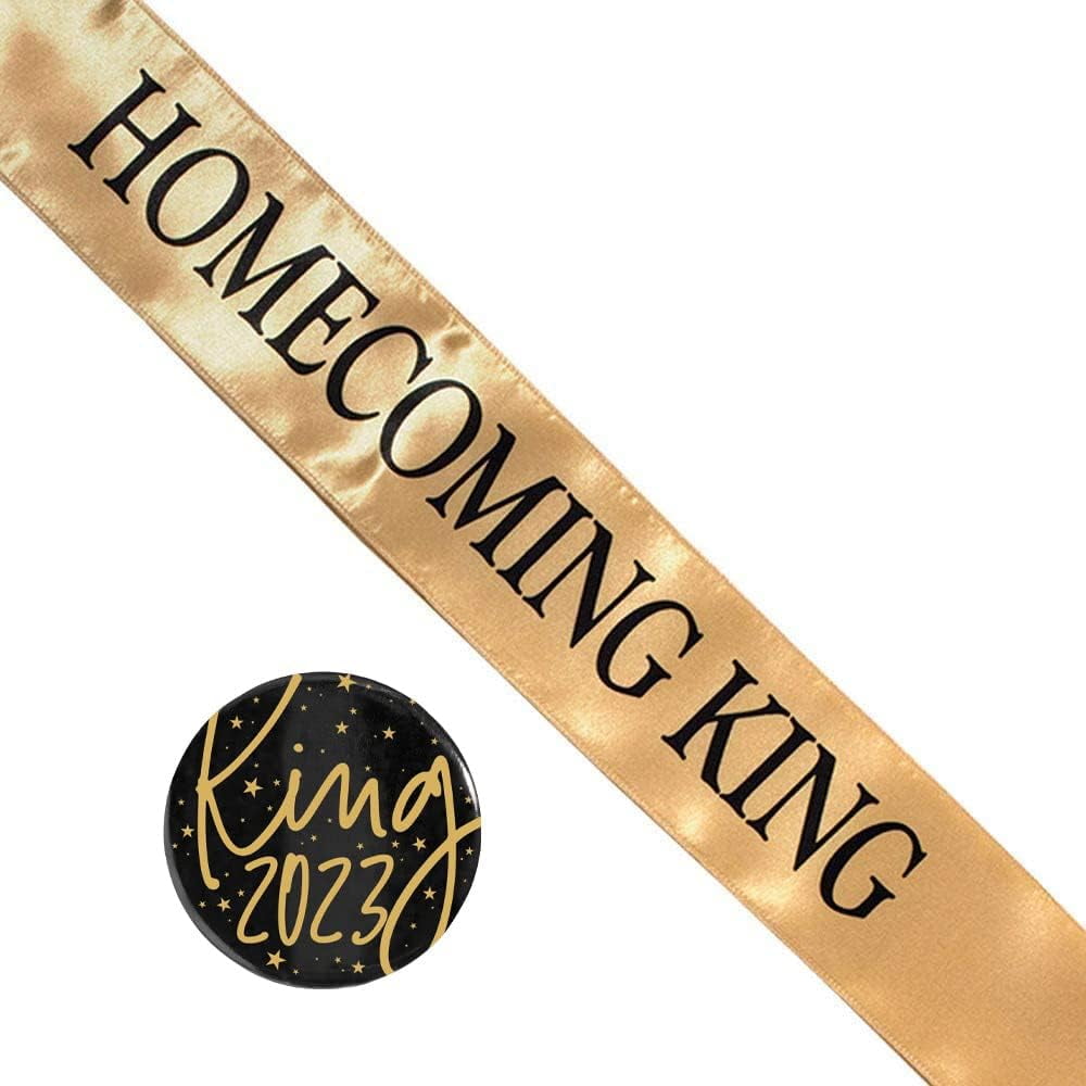 Homecoming 2024 King Sash and Button Set - Gold Sash with Black ...