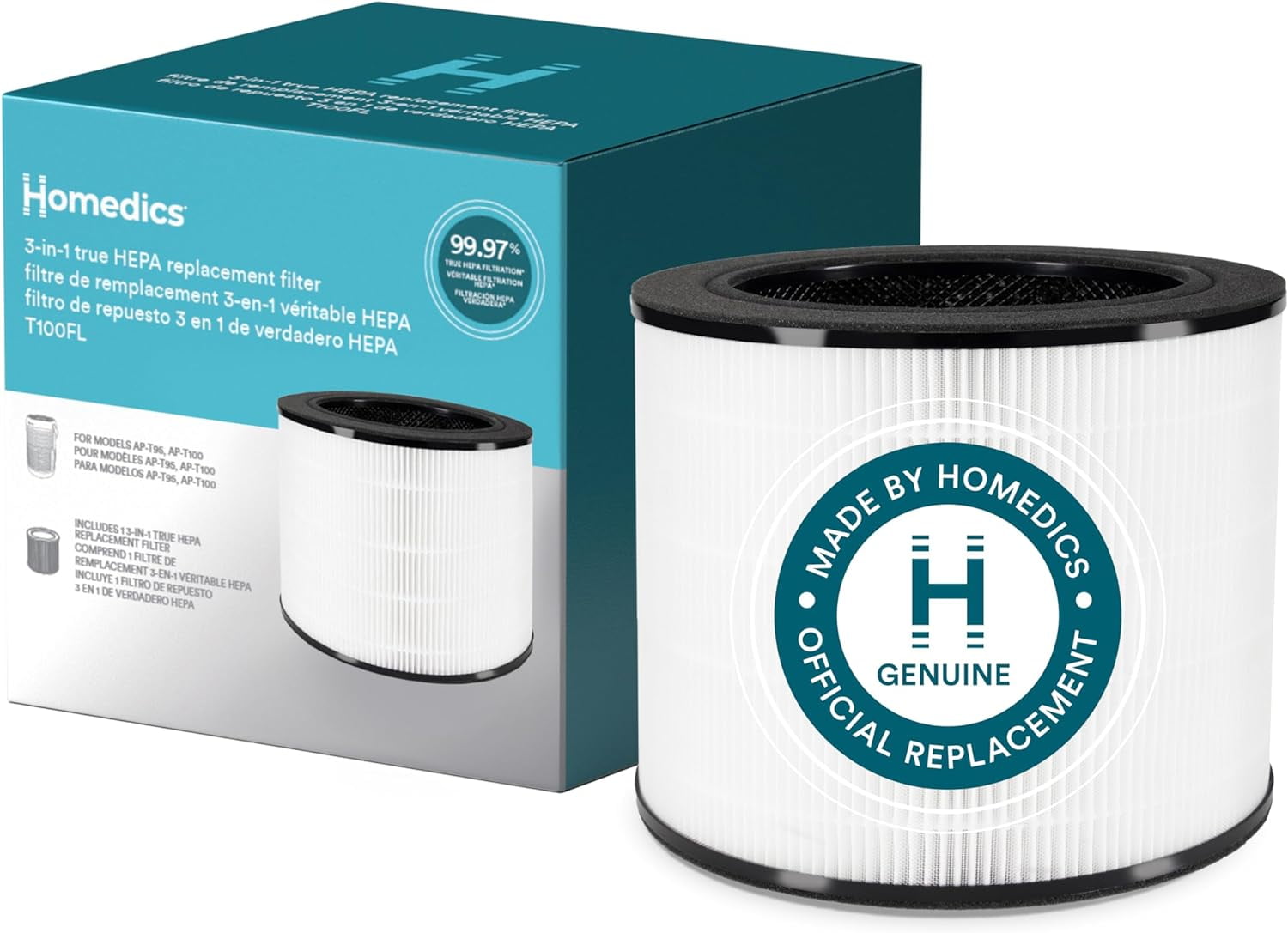 Homedics 3-in-1 True HEPA Replacement, Air Purifier Filter, Activated ...