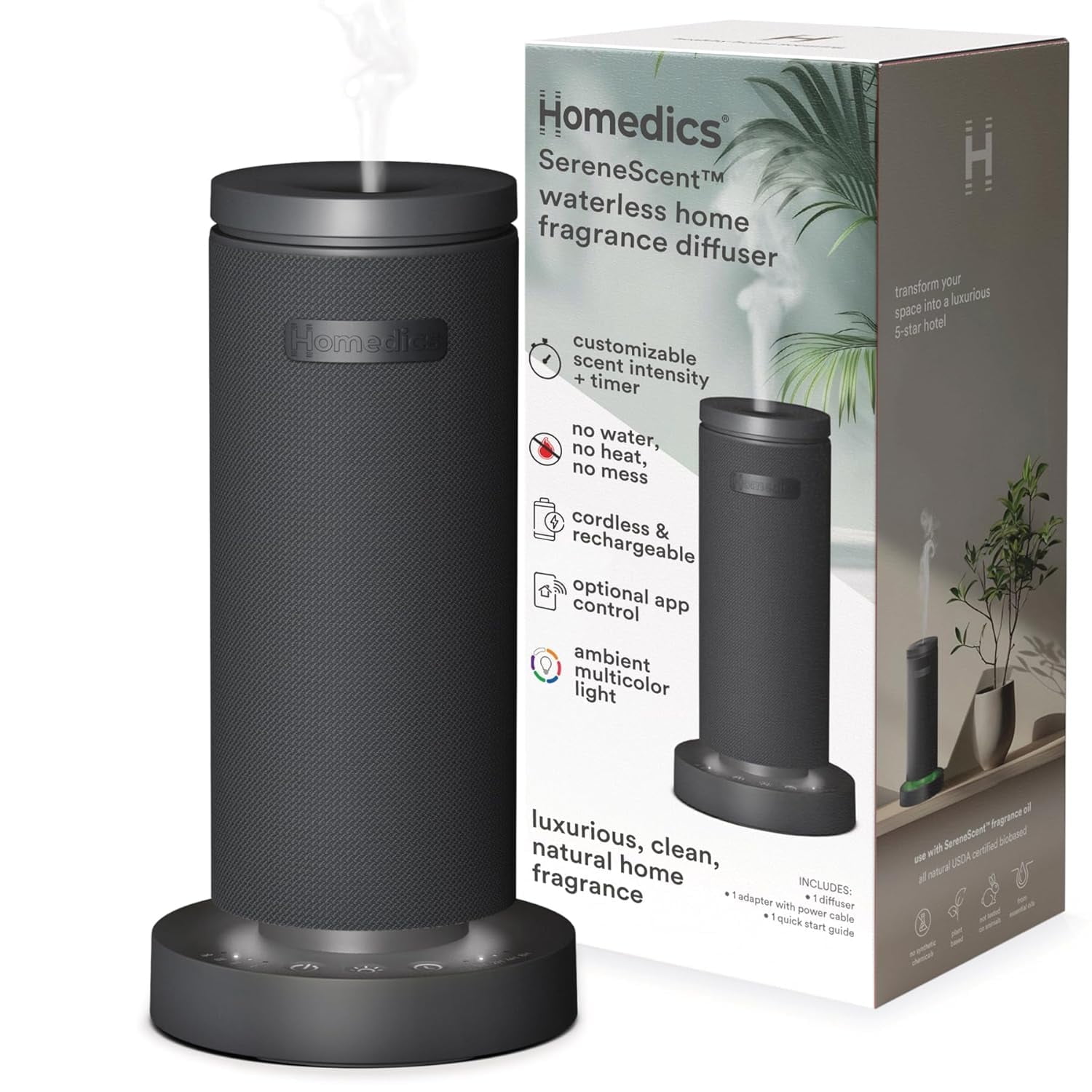 Homedics SereneScent Mini Fabric Rechargeable Waterless Diffuser ...