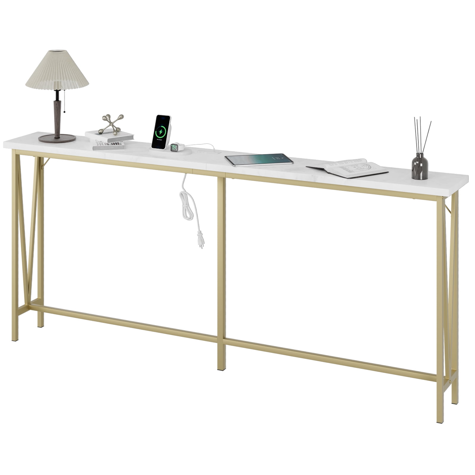 Homefan 72.8" Gold Behind Couch Table, Narrow Long Sofa Table with ...