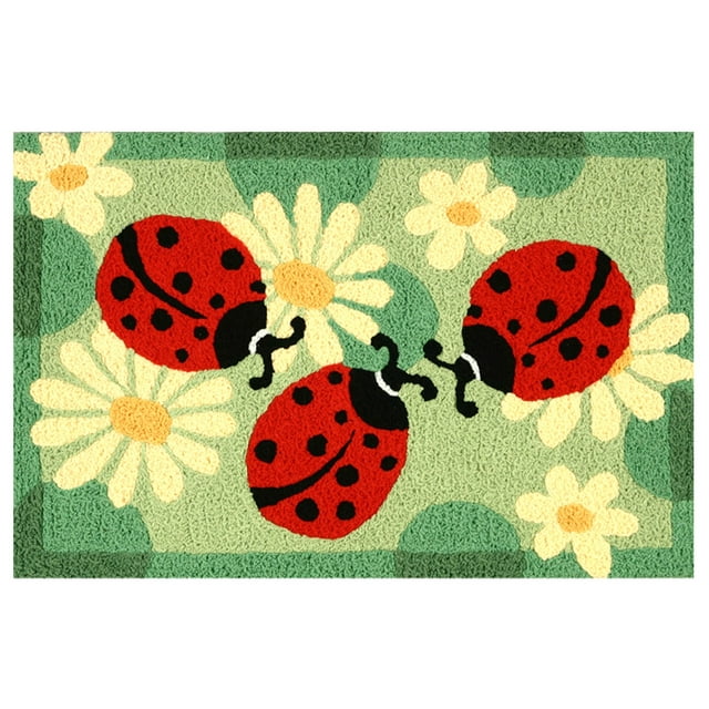 Homefires Rugs 1.6' x 2.5' Ladybugs Green and Red Rectangular Area ...