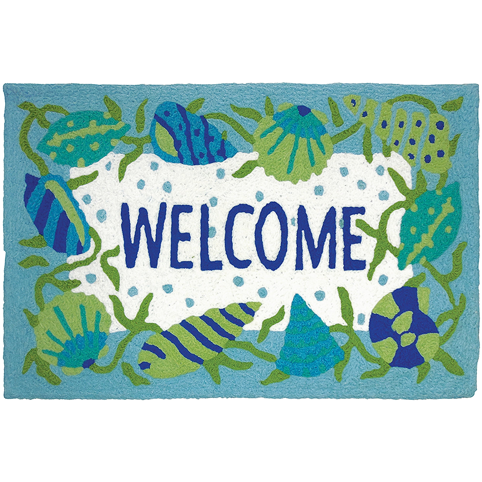 Homefires Rugs 1.6' x 2.5' White and Blue Beach Welcome Rectangular ...