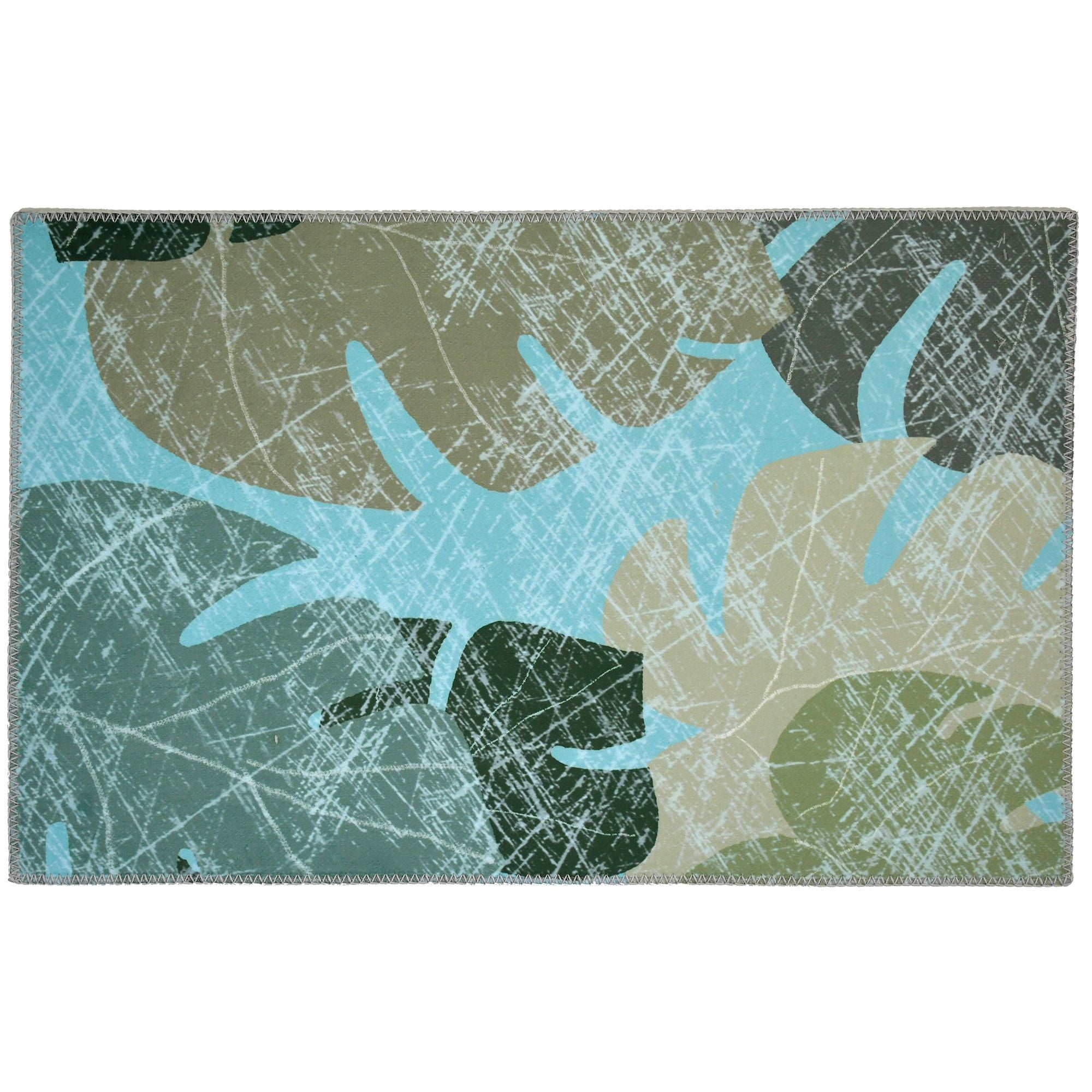 Homefires Rugs 1.8' x 2.8' Faded Tropical Leaves Pale Blue and Green ...