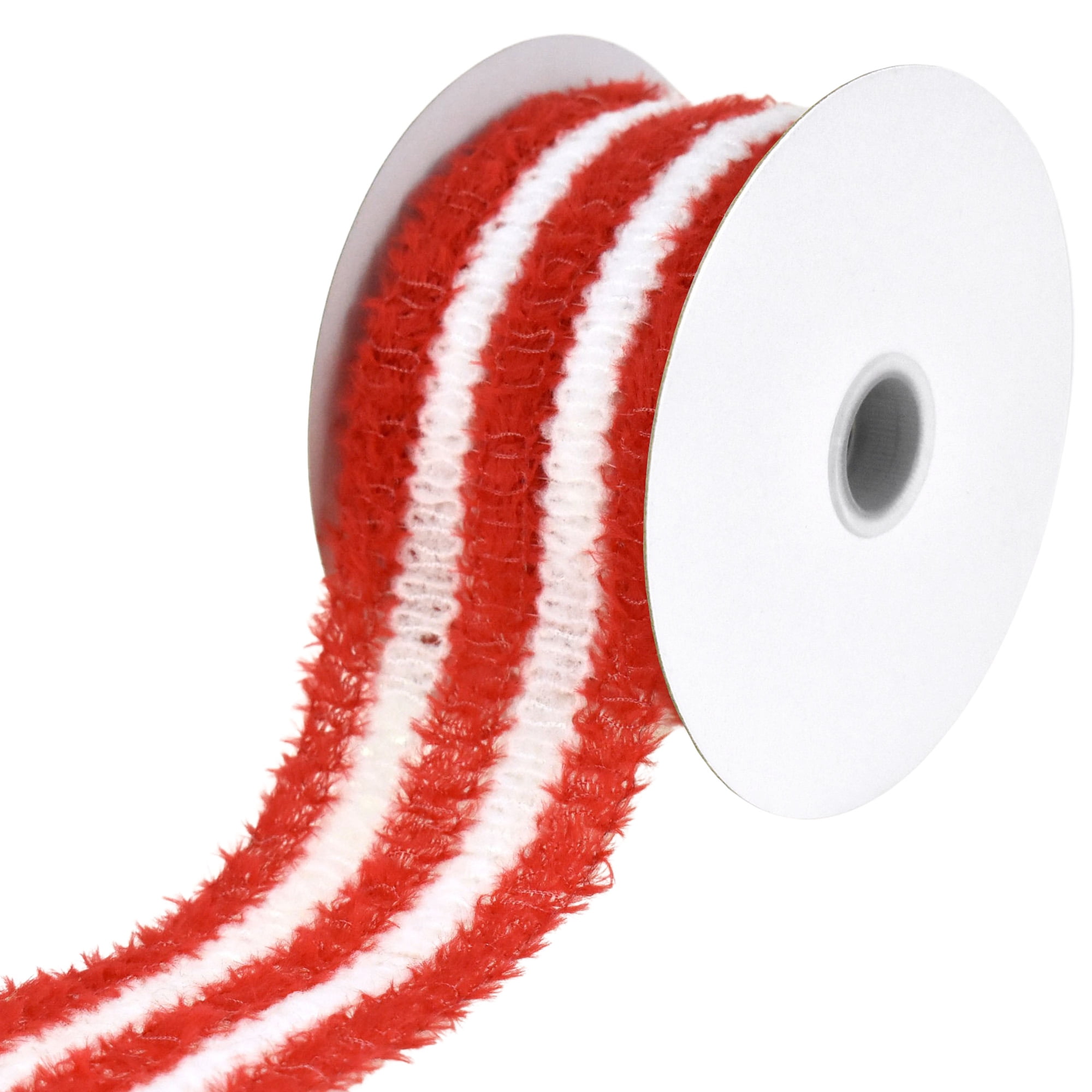 Homeford Christmas Fuzzy Candy Cane Stripes Wired Ribbon, 2-1/2-inch ...