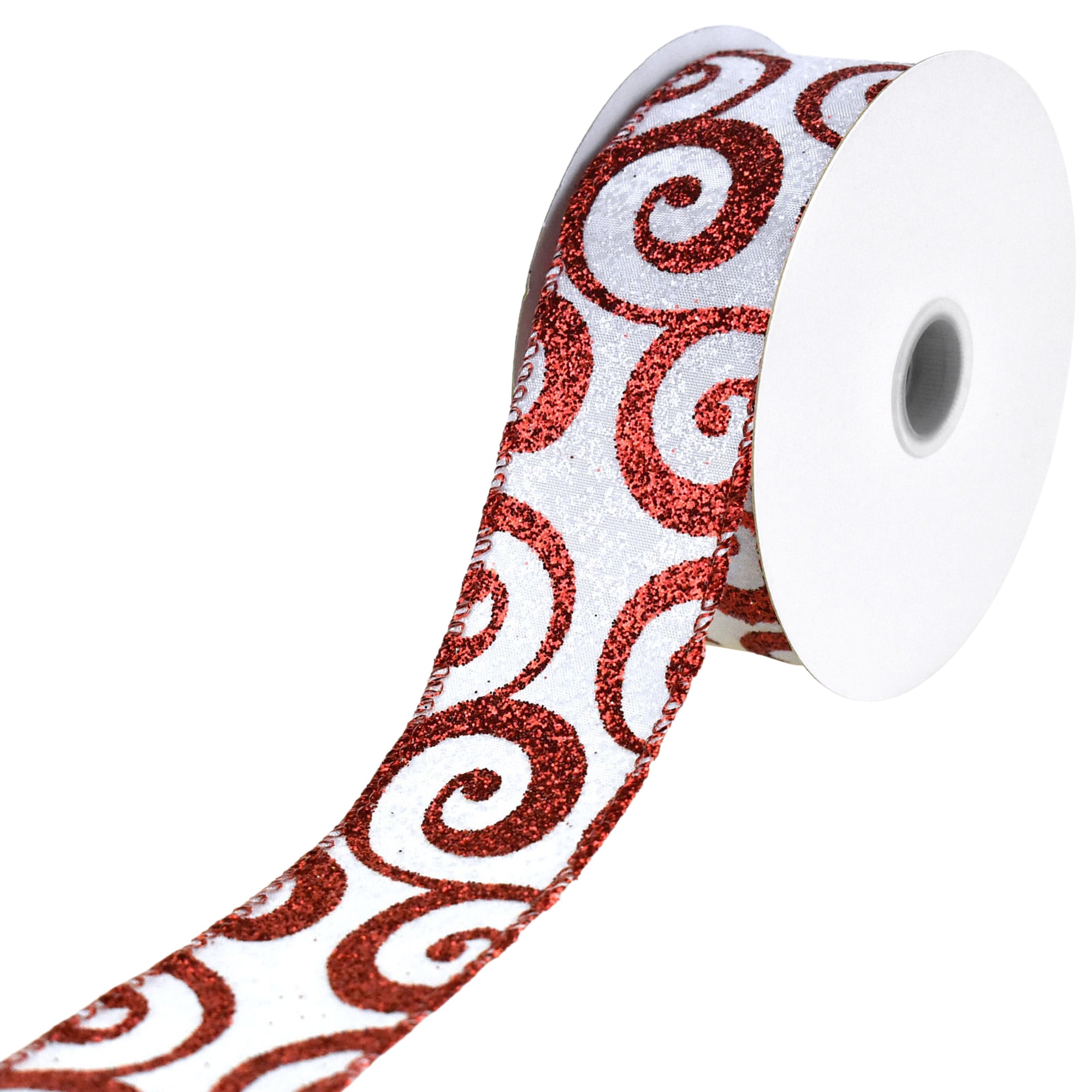 Homeford Christmas Glitter Swirls Satin Wired Ribbon, 1-1/2-inch, 10 ...