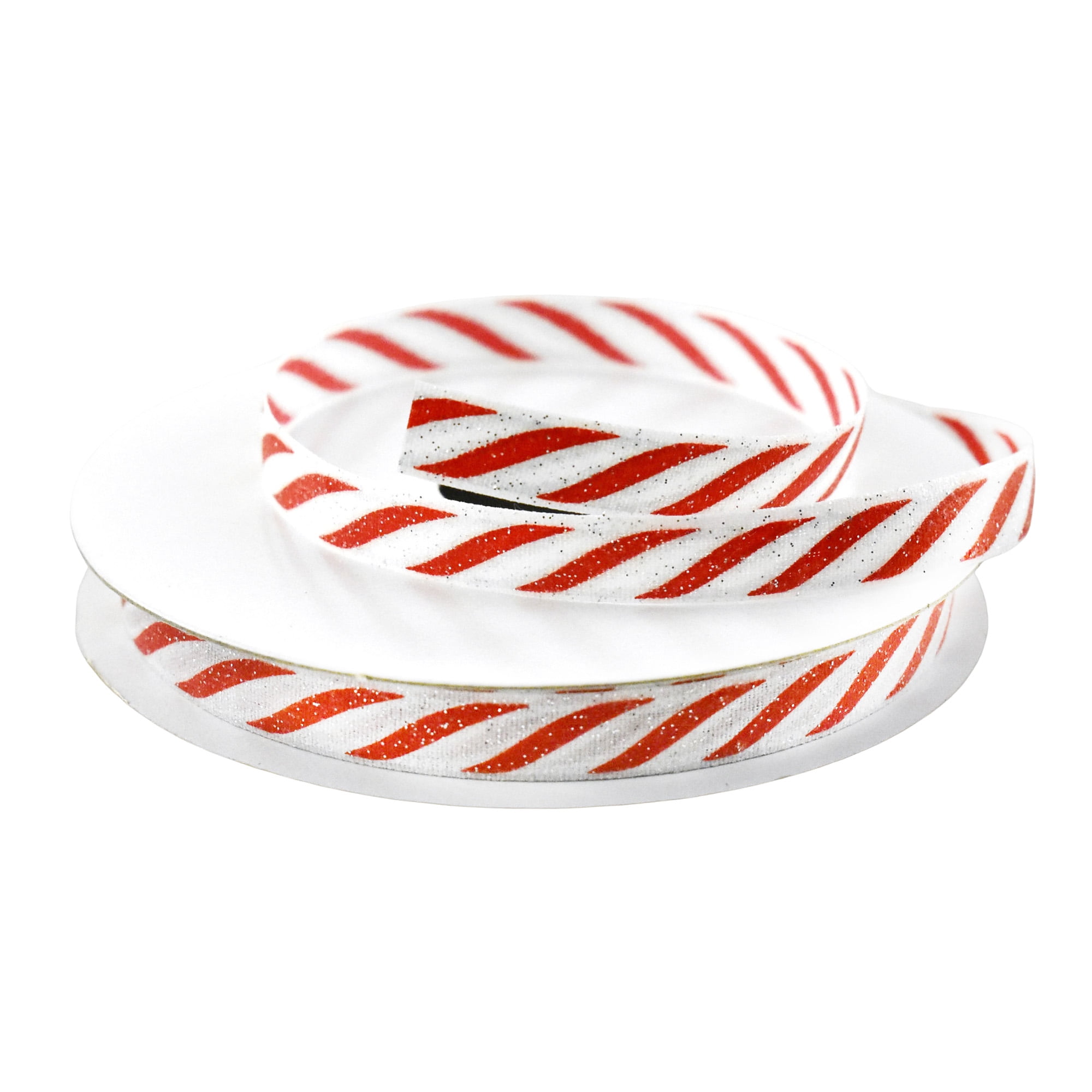 Homeford Red/White Christmas Glittered Candy Cane Stripes Ribbon for ...