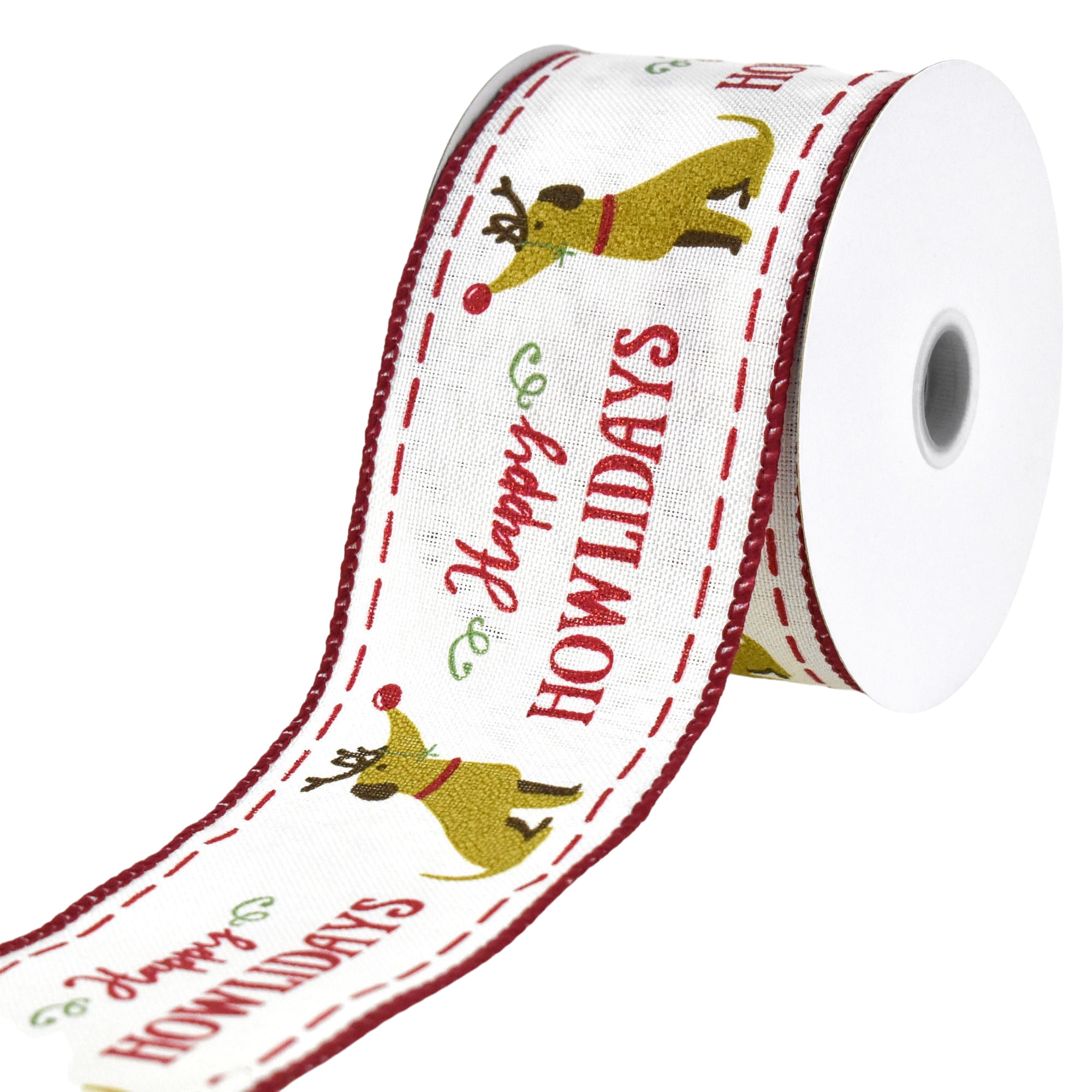 Homeford Christmas Happy Howlidays Dogs Faux Linen Wired Ribbon, 2-1/2 ...