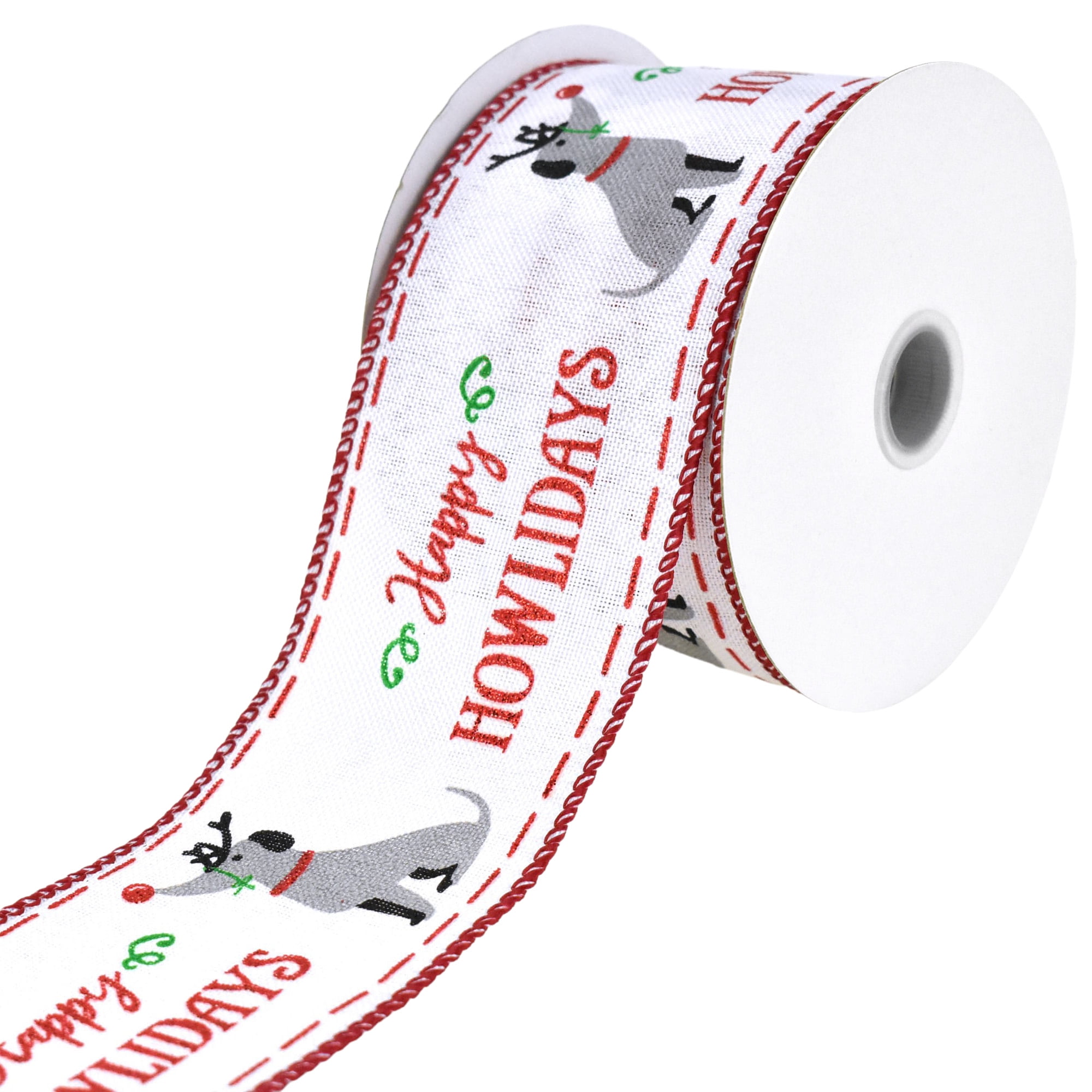 Homeford Christmas Happy Howlidays Dogs Faux Linen Wired Ribbon, 2-1/2 ...