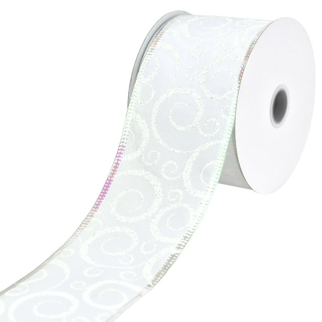 Homeford Christmas Iridescent Glitter Swirls Satin Wired Ribbon, 2-1/2 ...