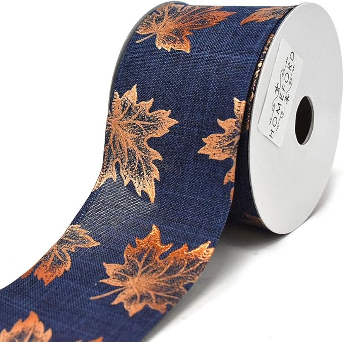 Homeford Copper Accent Fall Leaves Wired Ribbon, 2-1/2-Inch, 10-Yard ...
