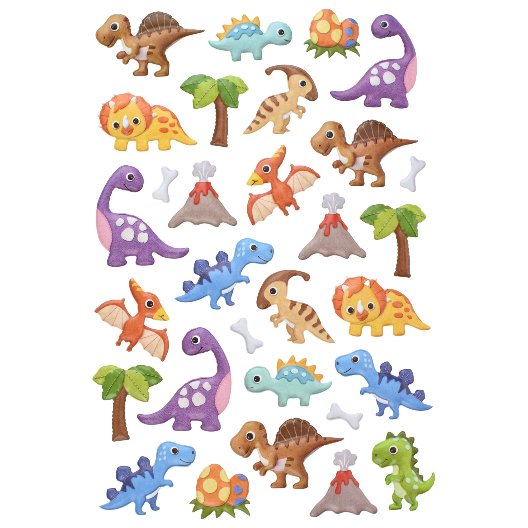 HOMEFORD ESC05 Dinosaur Puffy Sheen 3D Craft Stickers, 1-3/4-inch, 30 ...