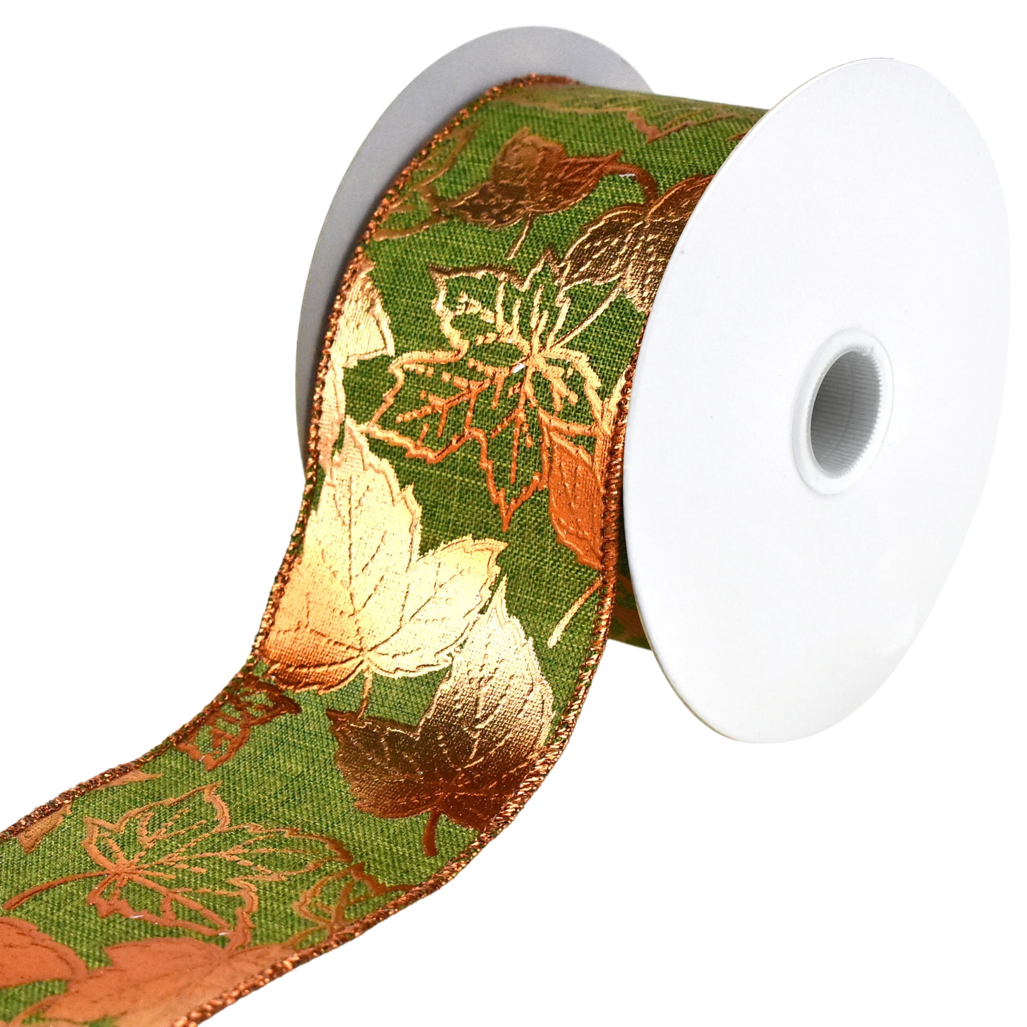 Homeford Embossed Metallic Autumn Leaves Wired Ribbon, 2-1/2-inch, 10 ...