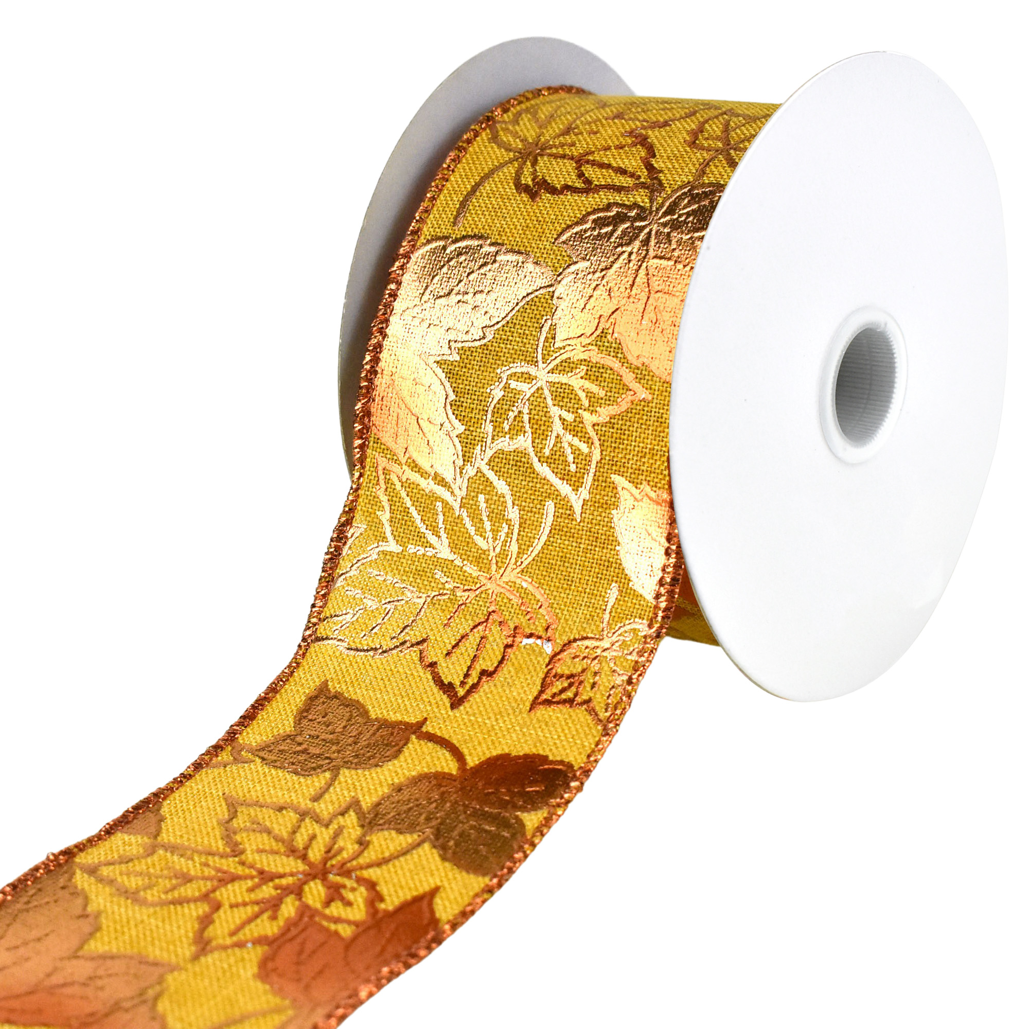 Homeford Embossed Metallic Autumn Leaves Wired Ribbon, 2-1/2-inch, 10 ...