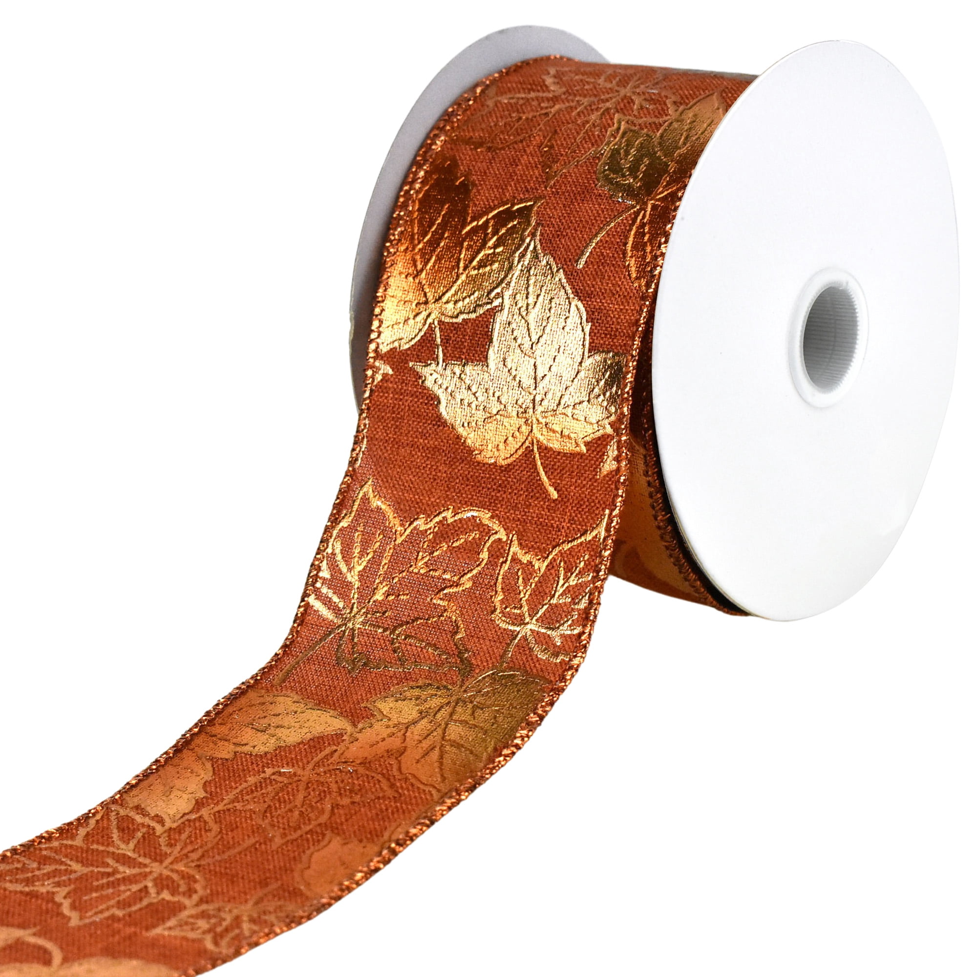 Homeford Embossed Metallic Autumn Leaves Wired Ribbon, 2-1/2-inch, 10 ...