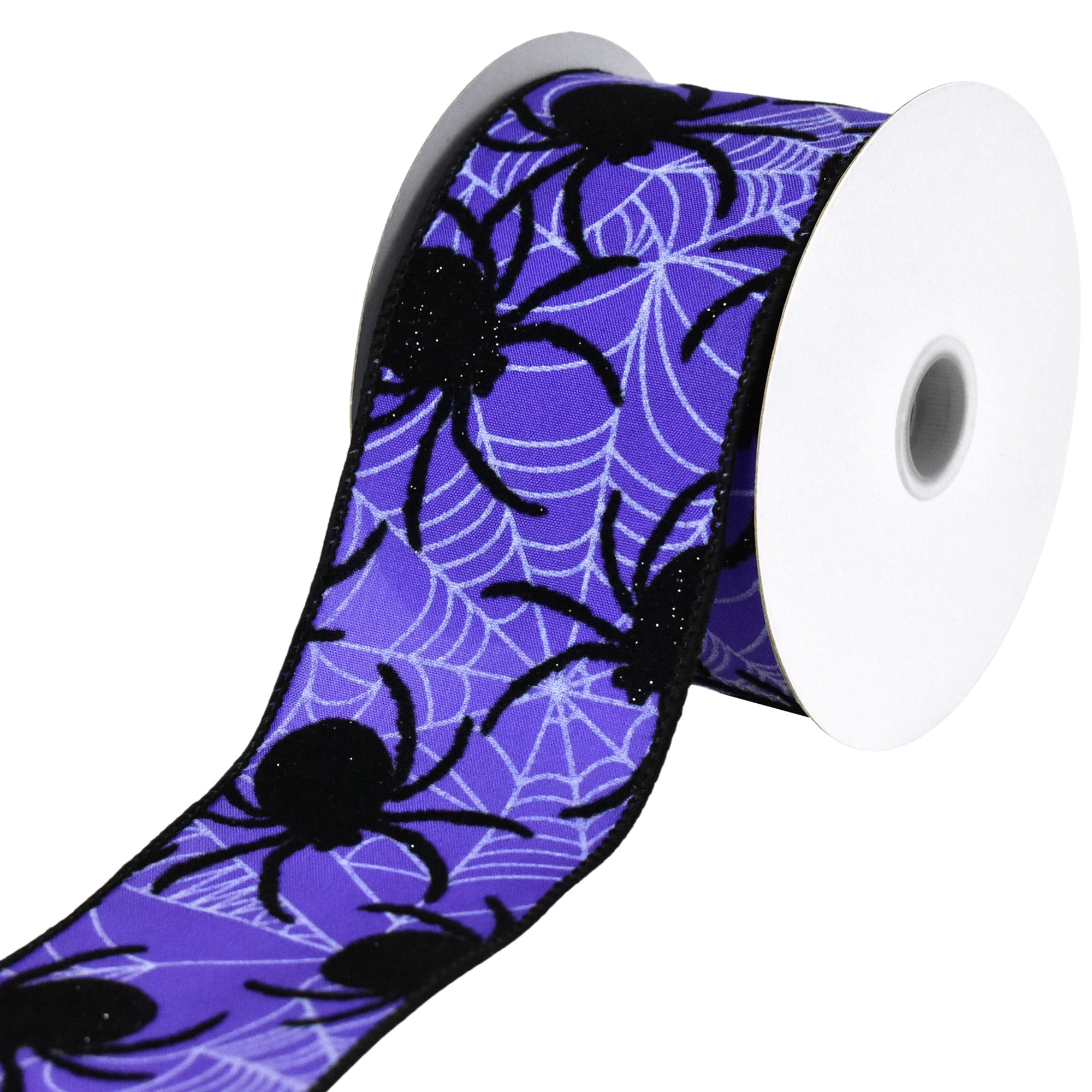 Homeford Halloween Flocked Spider Webs Satin Wired Ribbon, 2-1/2-inch ...