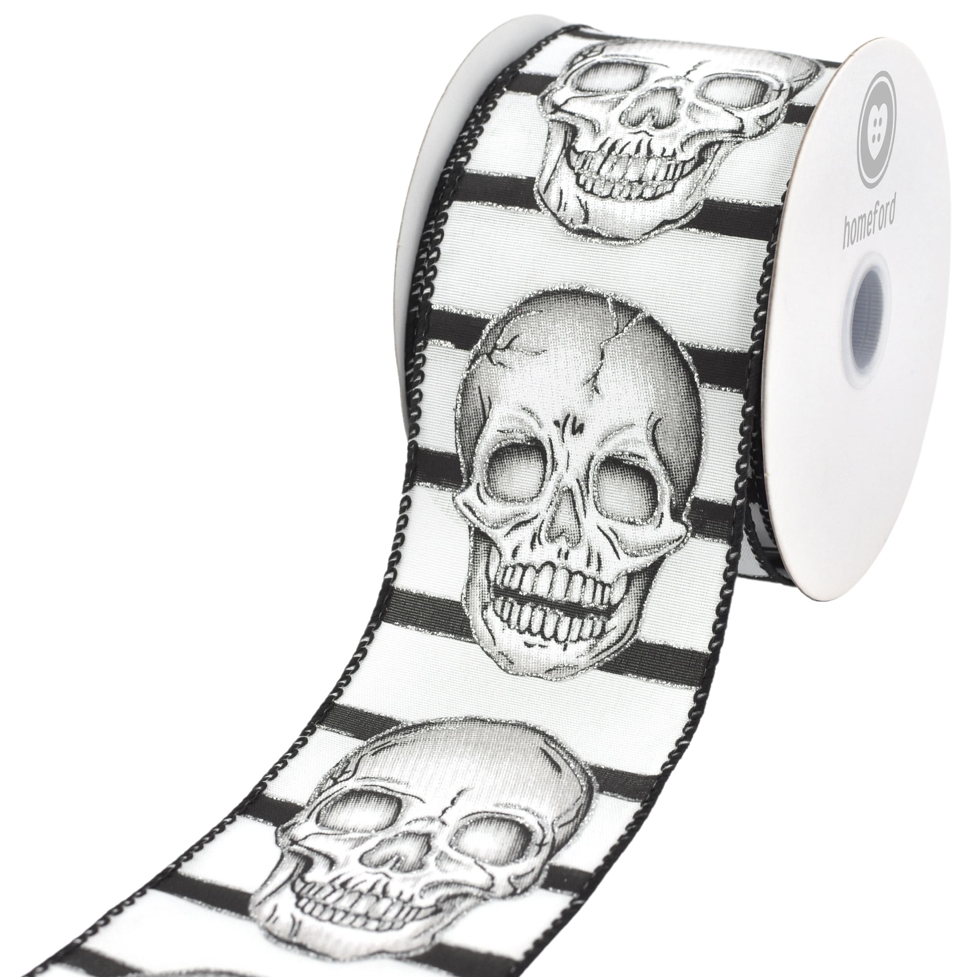 HOMEFORD ESC05 Halloween Vintage Skull Stripes Satin Wired Ribbon, 10 ...