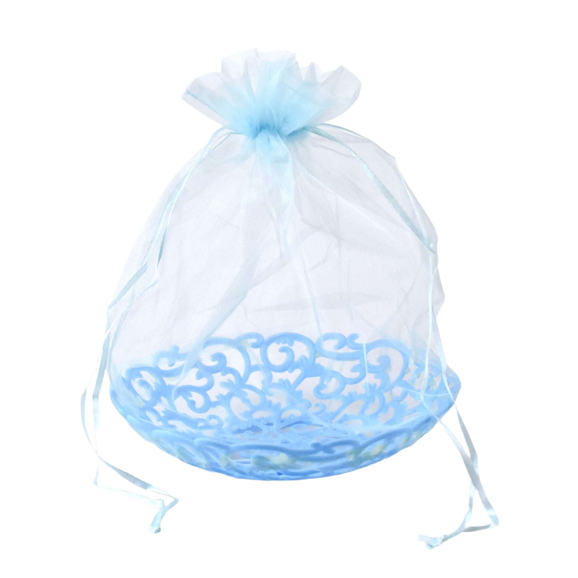 Homeford Organza Wrap Basket with Plastic Swirl Tray, 8-inch, Blue ...