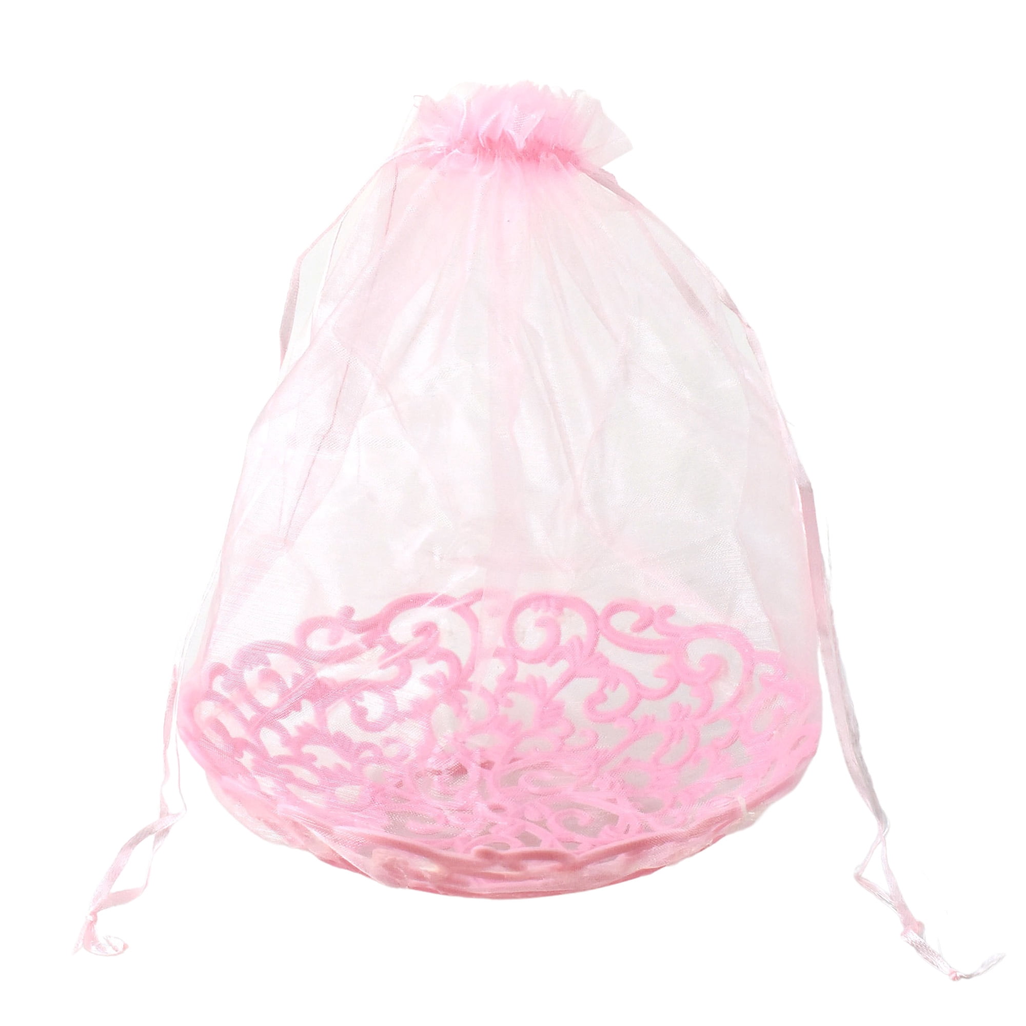 Homeford Organza Wrap Basket with Plastic Swirl Tray, 8-inch, Pink ...