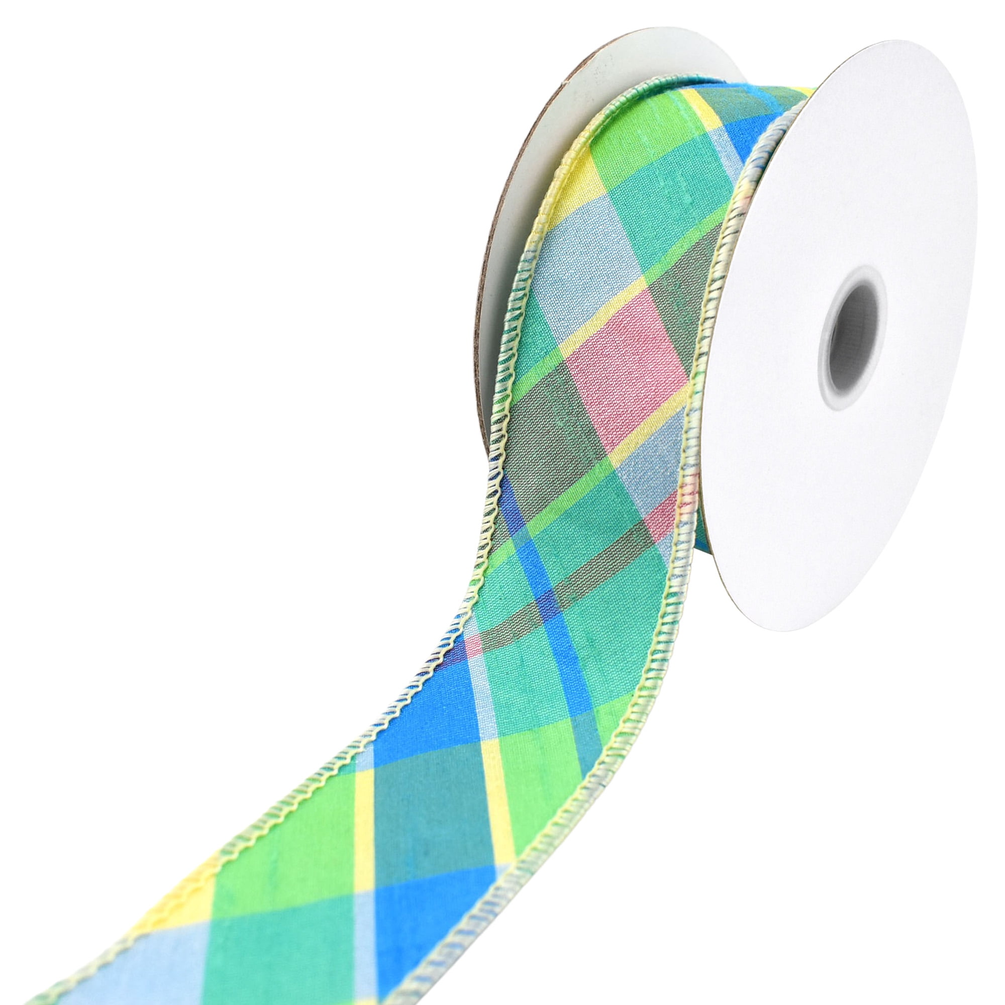Homeford Pastel Deluxe Diagonal Plaid Wired Ribbon, 1-1/2-inch, 5-yard ...