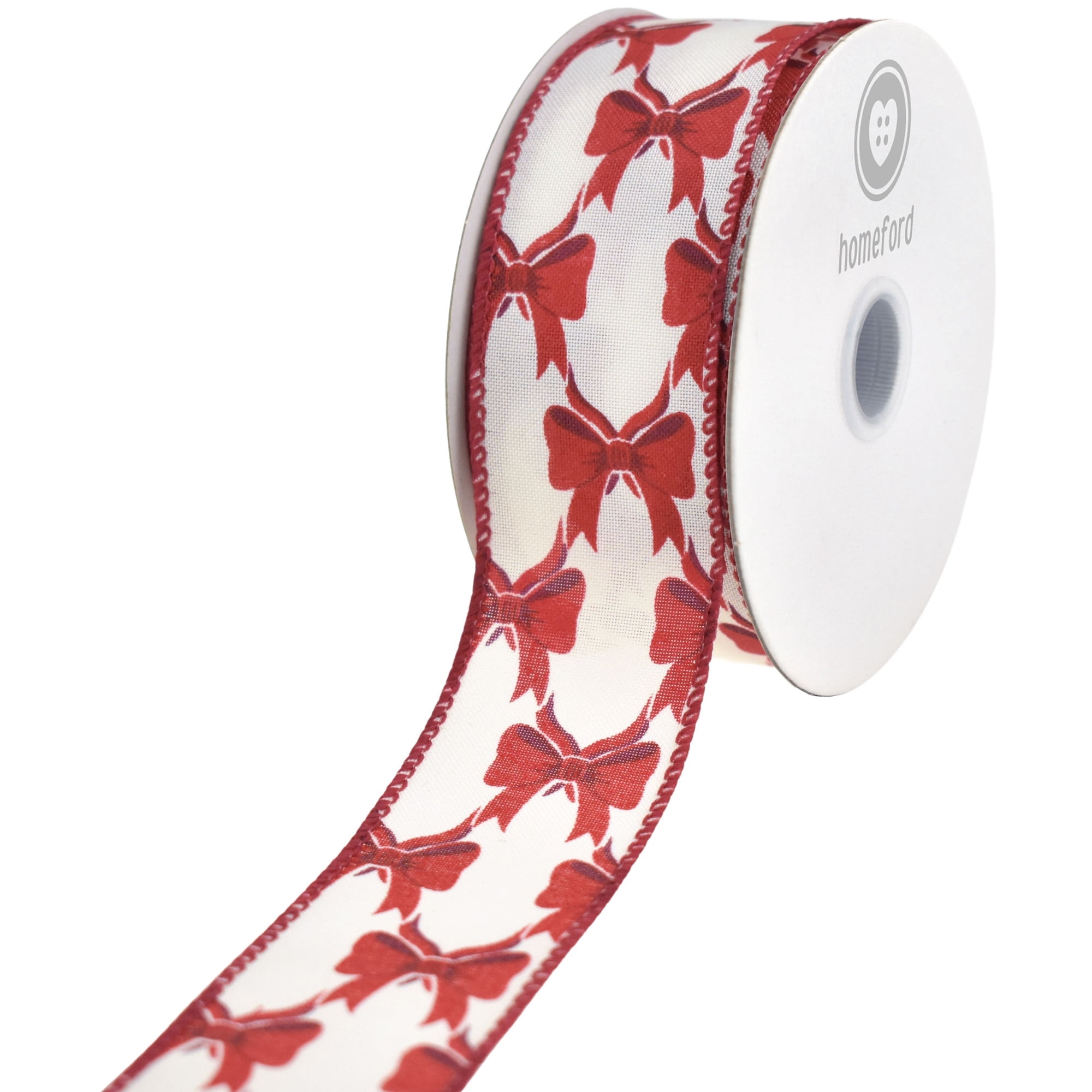 Homeford Patterned Pretty Bows Satin Wired Ribbon, Dark Red, 1-1/2-inch ...