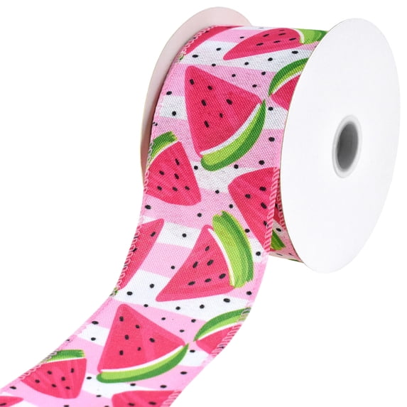 Homeford Refreshing Watermelon Slices Stripes Faux Linen Wired Ribbon ...