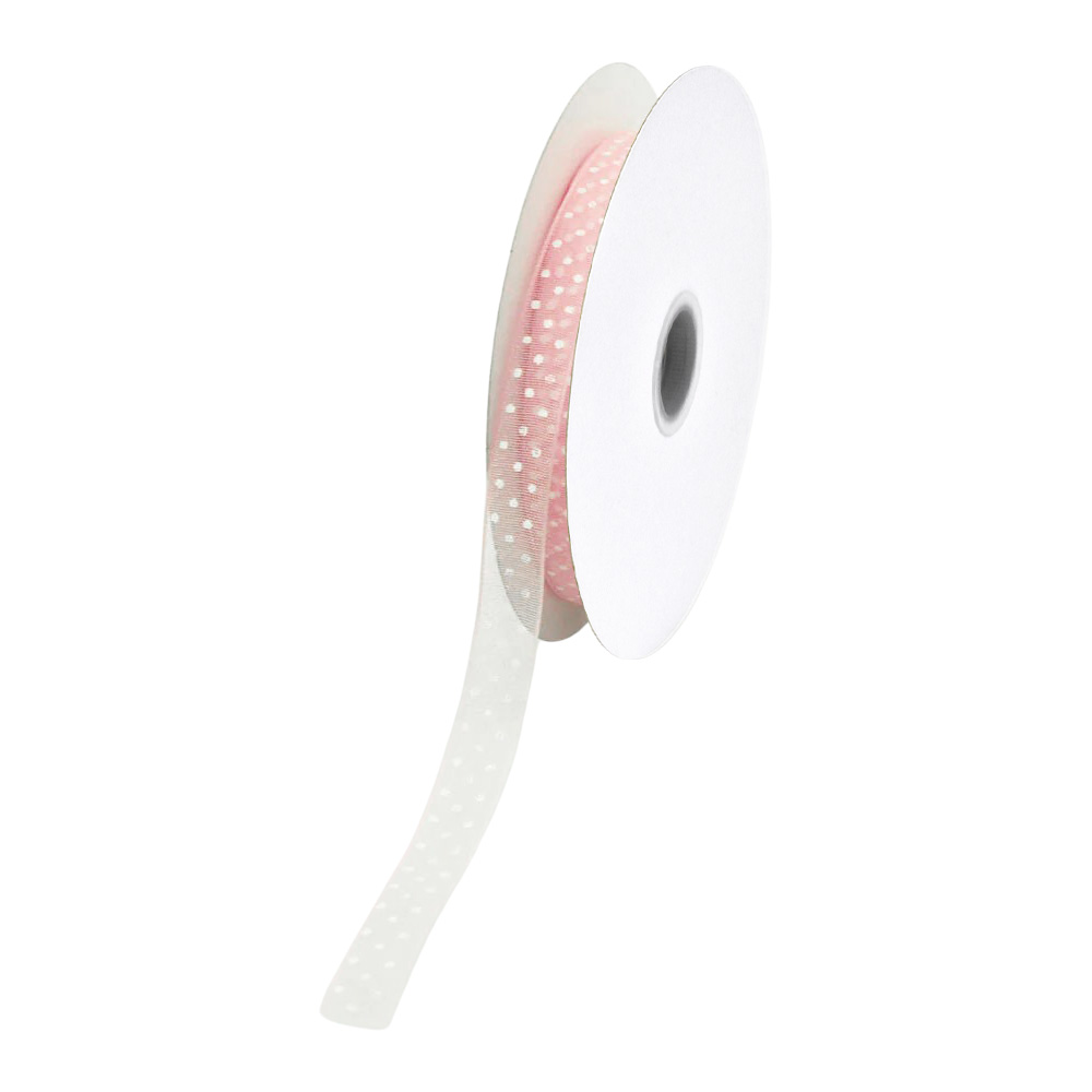 Homeford Swiss Polka Dots Sheer Organza Ribbon, 3/8-inch, 25-yard, Pink ...
