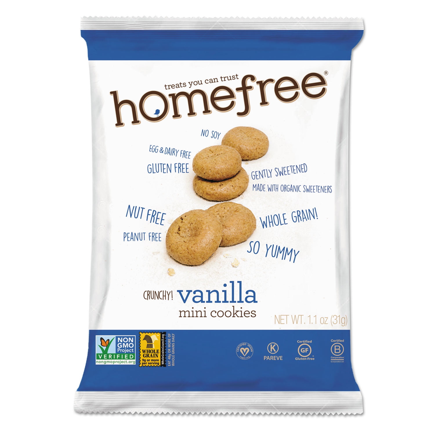 Homefree Gluten Free Vanilla Mini Cookies 1.1 oz Pack 30/Carton 01866 ...