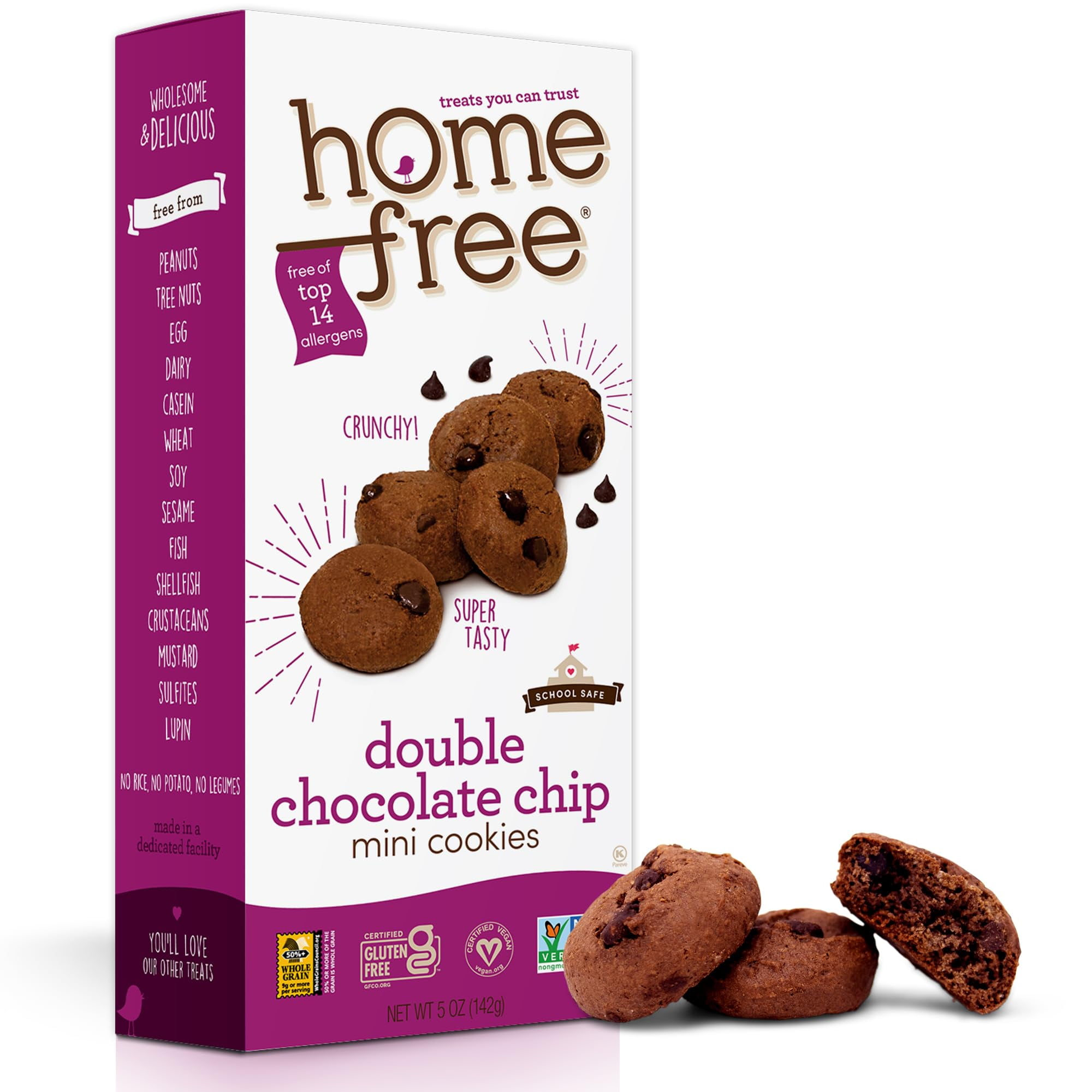 Homefree Mini Double Chocolate YPF5 Chip Cookie Box, Gluten Free, Nut ...