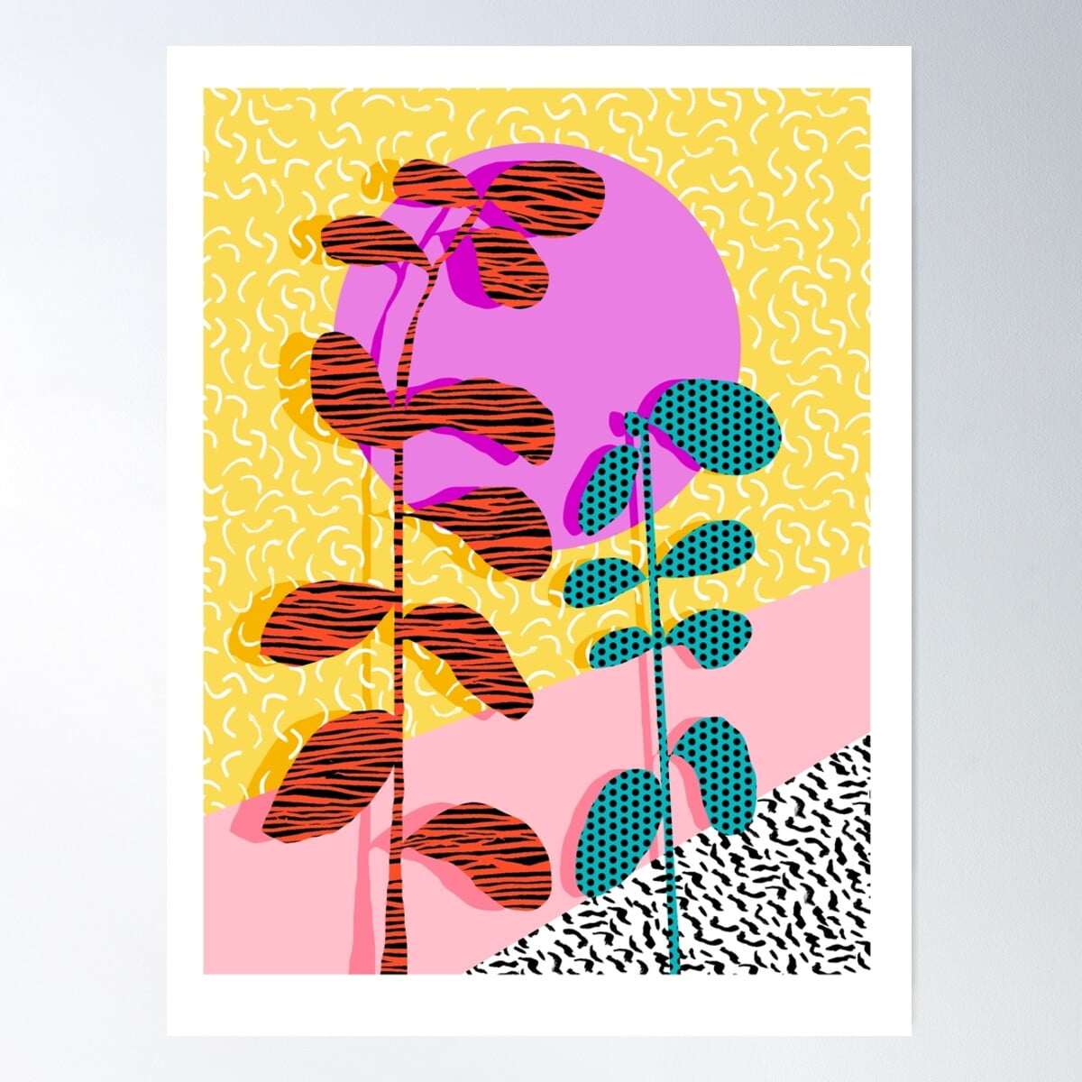 Homefry - Floral Neon Memphis Dots Grid Pink Sunset Sunrise 1980 1980S ...