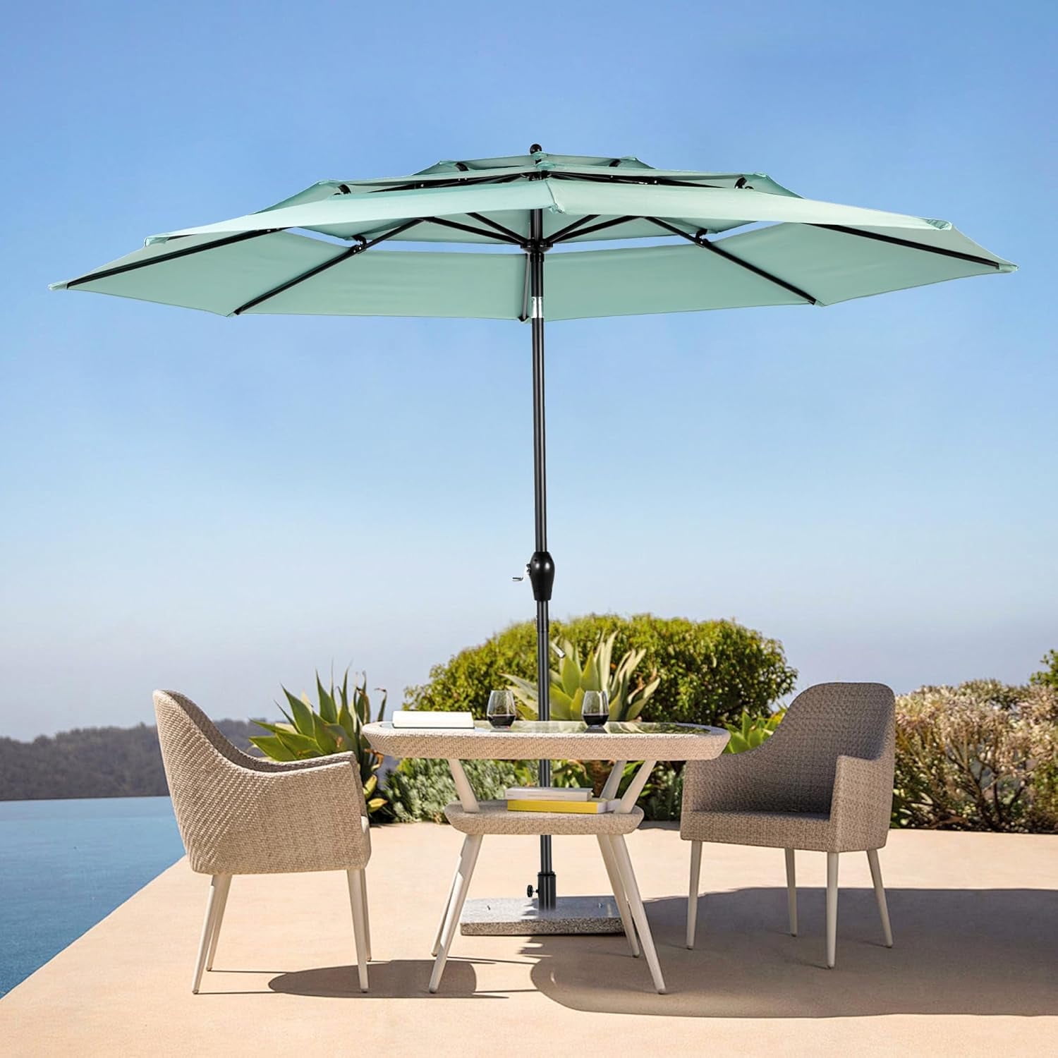 Homefun 10FT Patio Umbrella 3-Tier Market Umbrella with 8 Sturdy Ribs ...