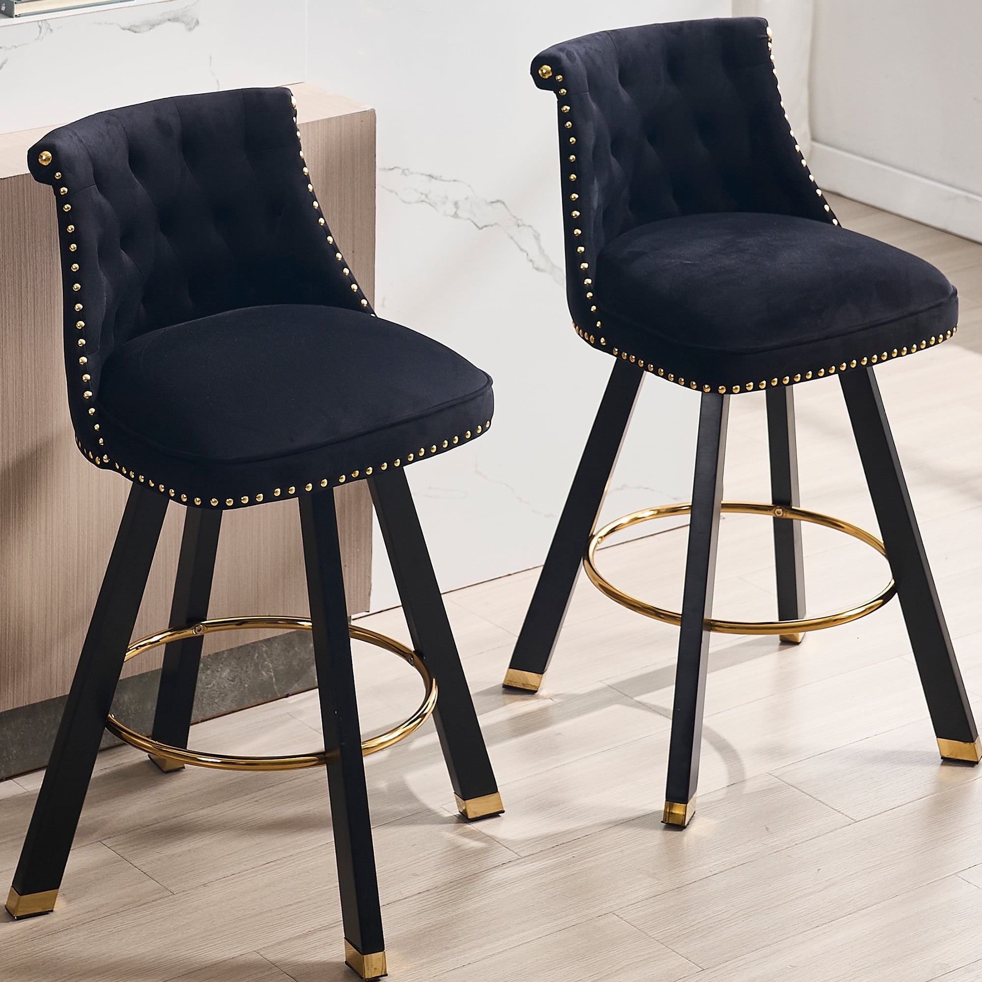 Homefun 2 Pack Velvet Swivel Bar Stools Adjustable Backrest Detachable ...