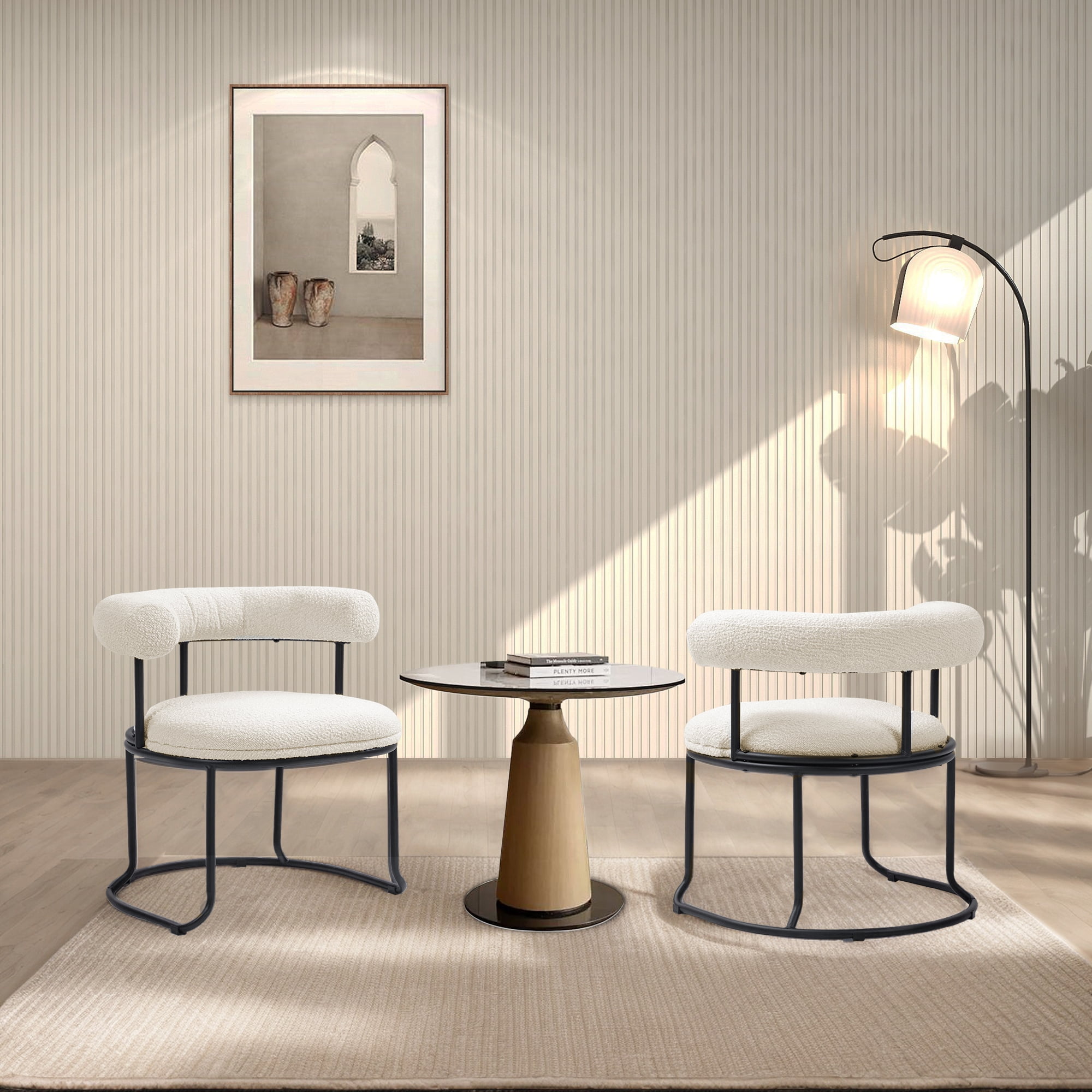 Homefun Boucle Dining Chairs Set of 2, Mid-Century Modern Curved ...
