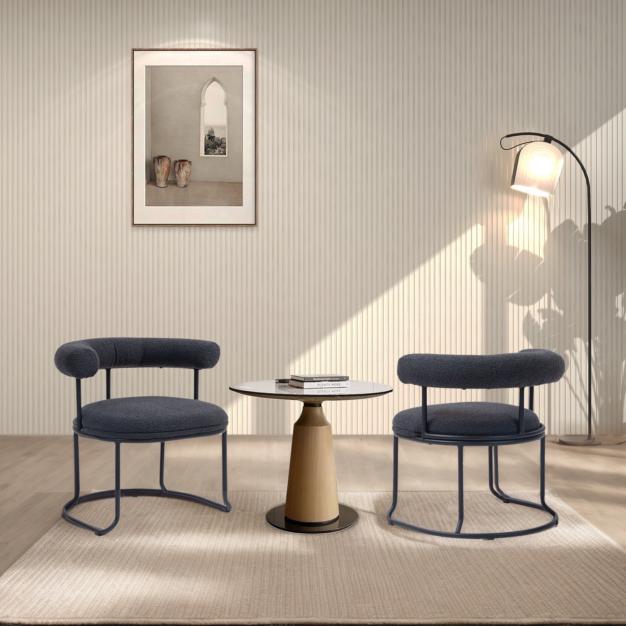 Homefun Boucle Dining Chairs Set of 2, Mid-Century Modern Curved ...