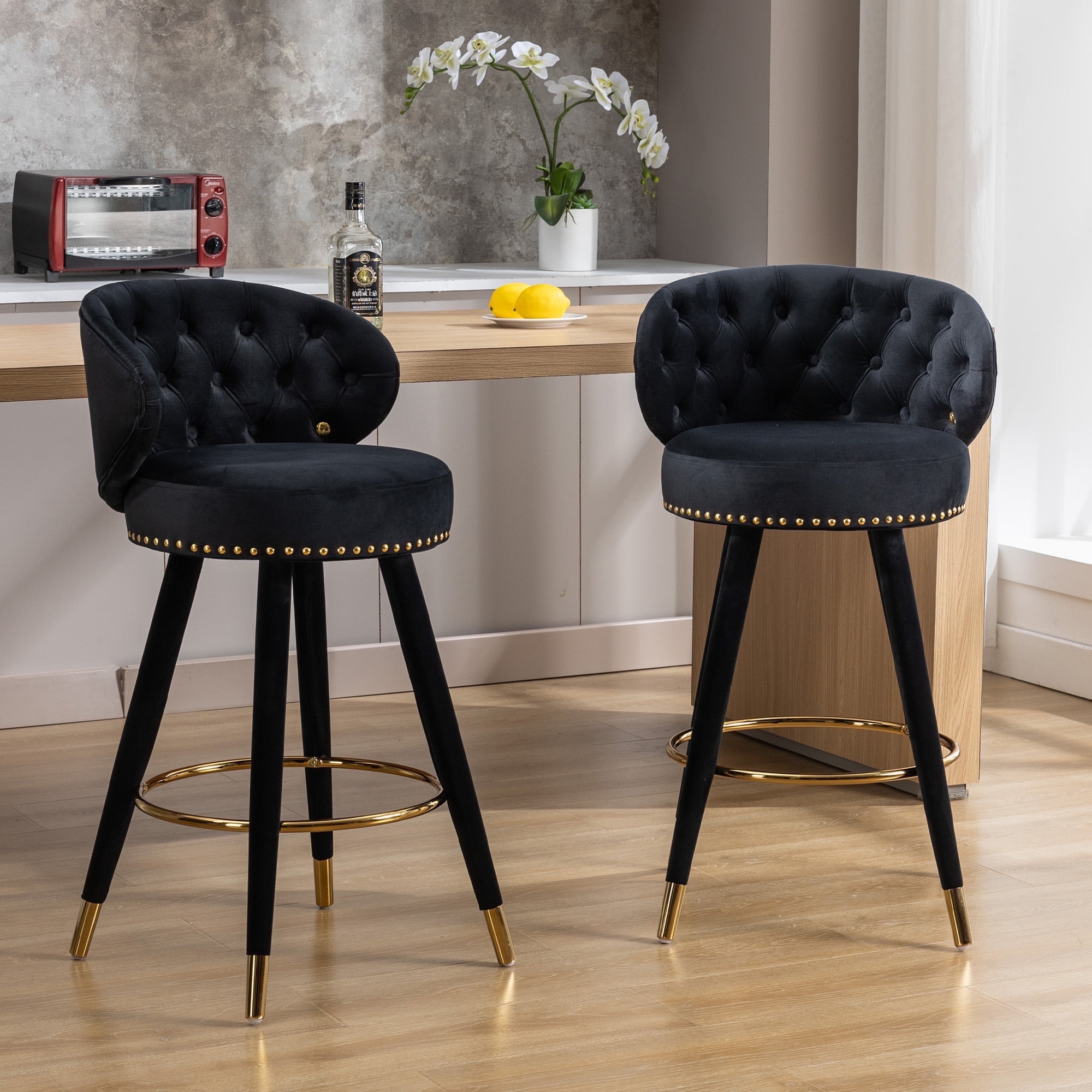 Homefun Counter Height Bar Stools Set of 2 Swivel Back Support Wood ...