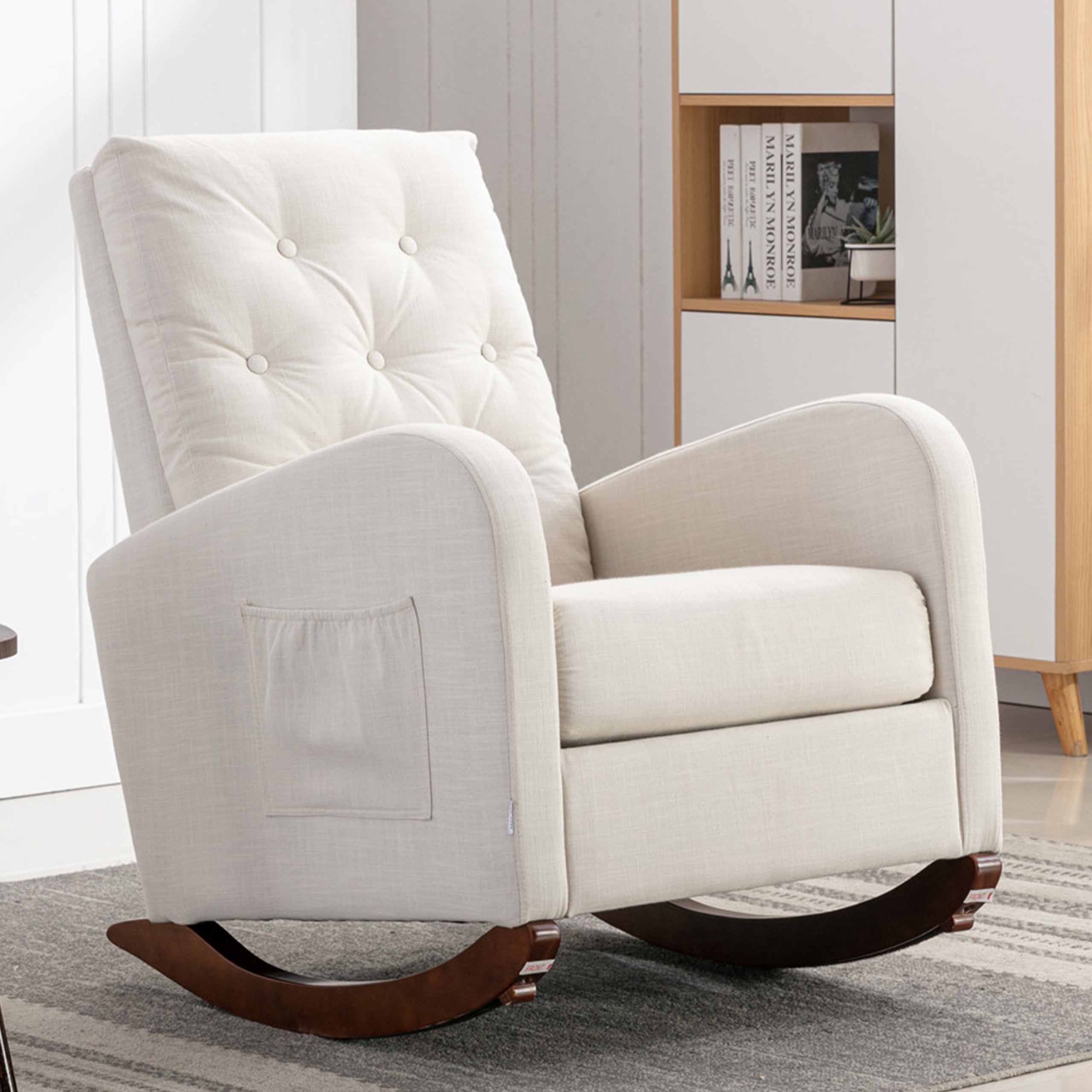 Homefun High Back Modern Rocking Armchair Nursery Plush Padded Seat ...