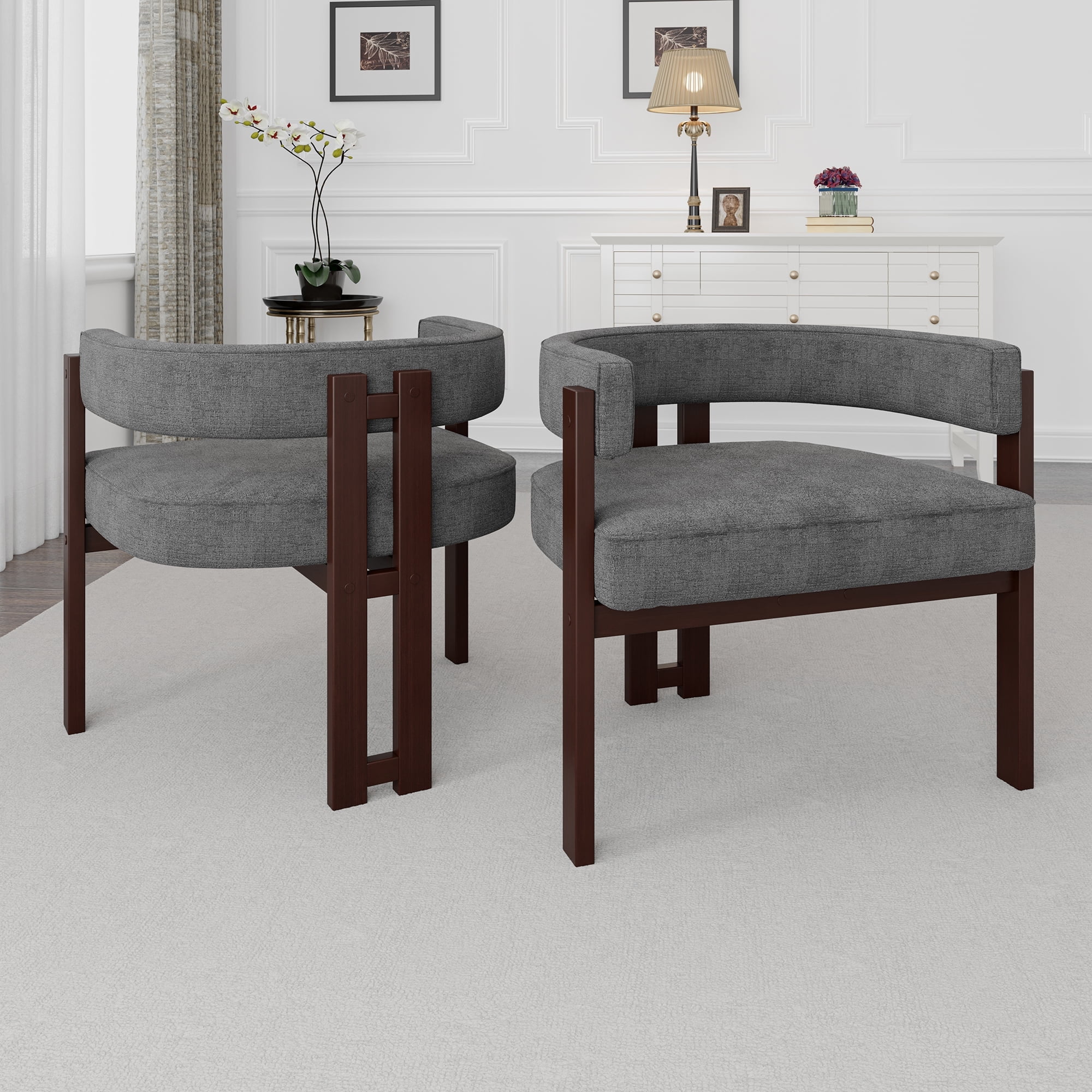 Homefun Modern Accent Dining Chair Set of 2 Plush Teddy Fabric Barrel ...