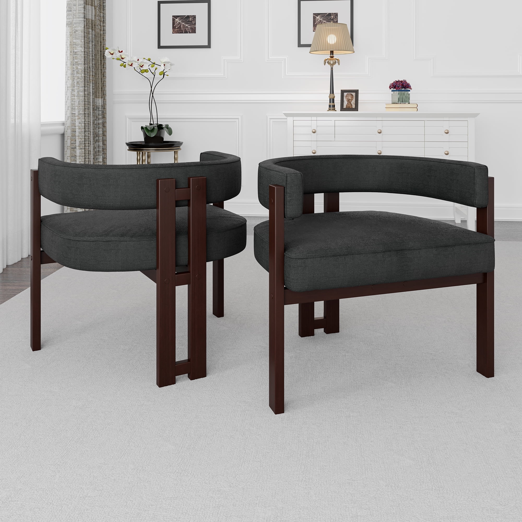 Homefun Modern Accent Dining Chair Set of 2 Plush Teddy Fabric Barrel ...