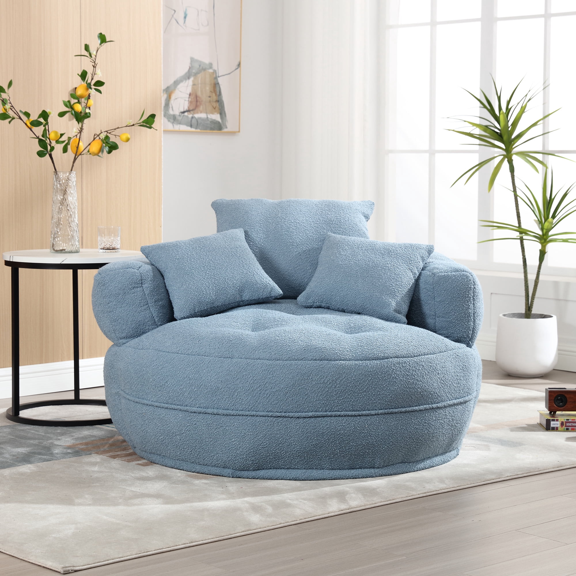 Homefun Modern Boucle Upholstered Barrel Living Room Accent Chair With ...