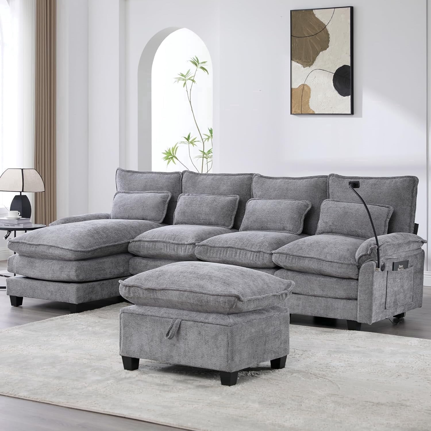 Homefun Chenille Modular U Shape Sectional Sofa With Chaise Lounge ...