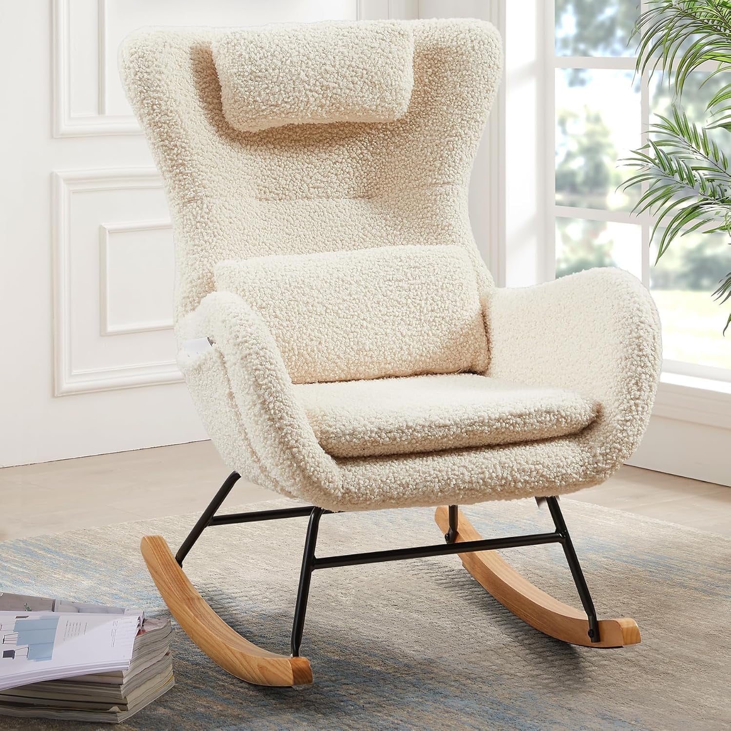 Homefun Nursery Rocking Chair High Back Plush Glider Headrest Pillow ...