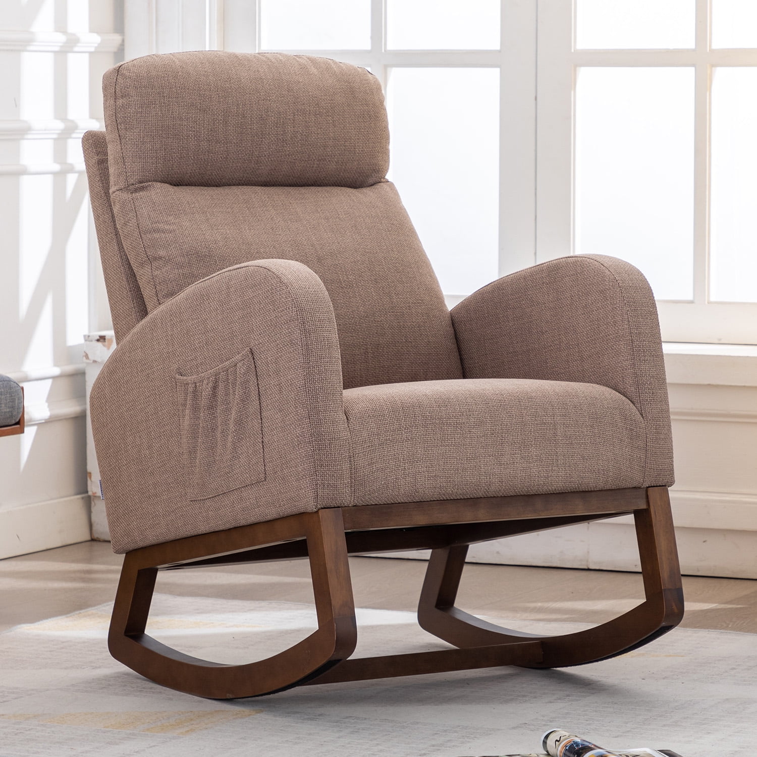 Homefun Nursery Rocking Chair for Living Room, Upholstered Mid-Century ...